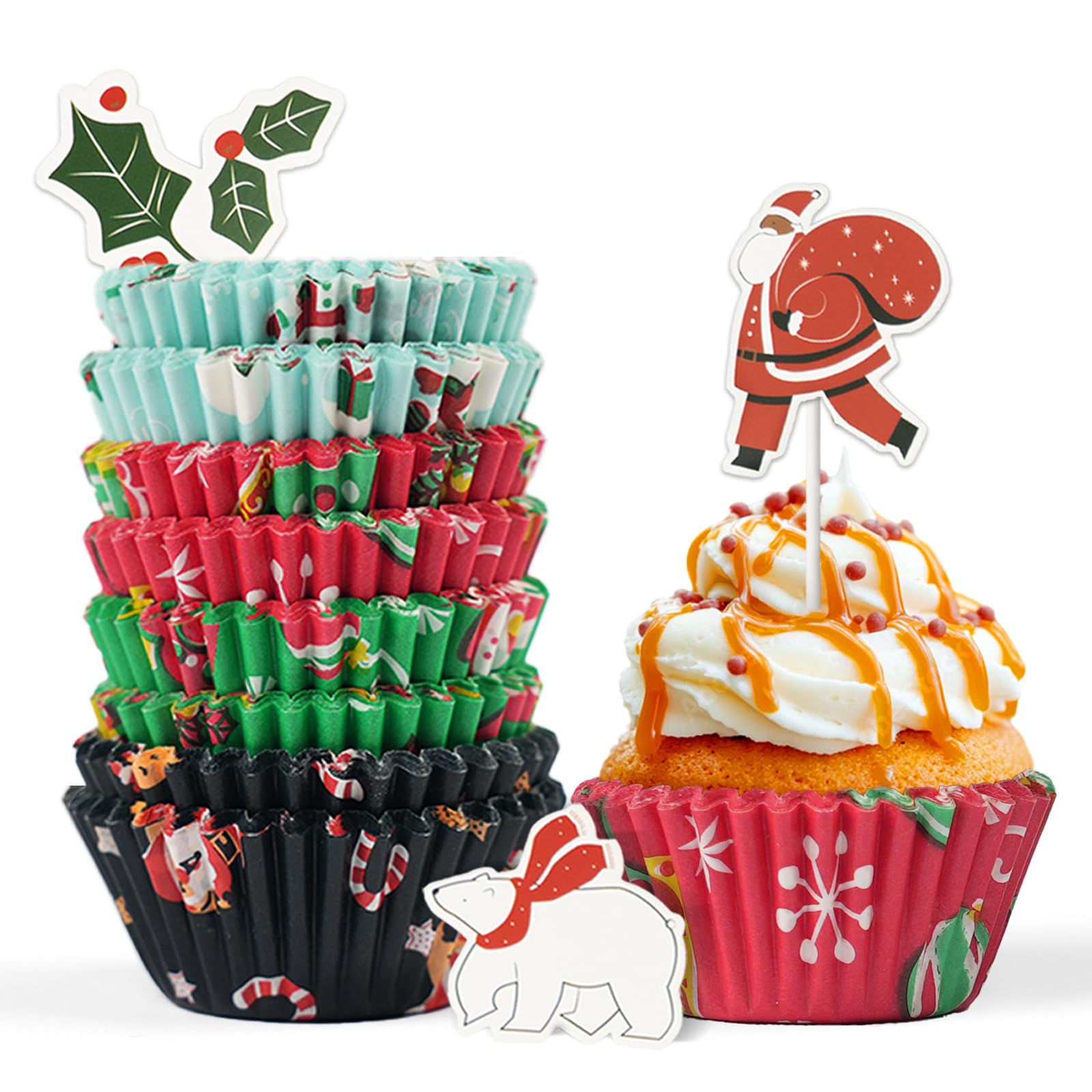 Amazon.com: Bake Choice Standard 200 Pcs Christmas Cupcake Liners with ...