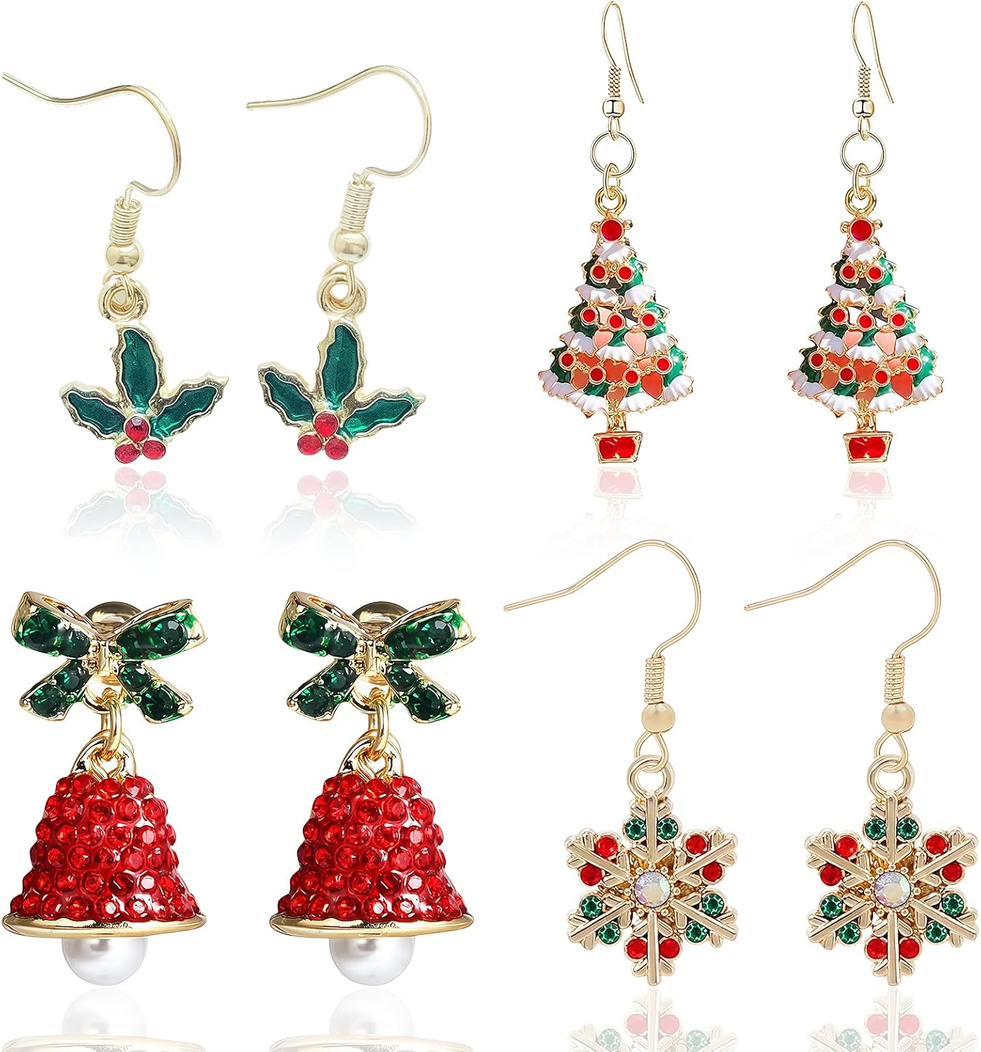 4 Pairs Christmas Earrings for Women Xmas Holiday Earrings Jingle Bells ...