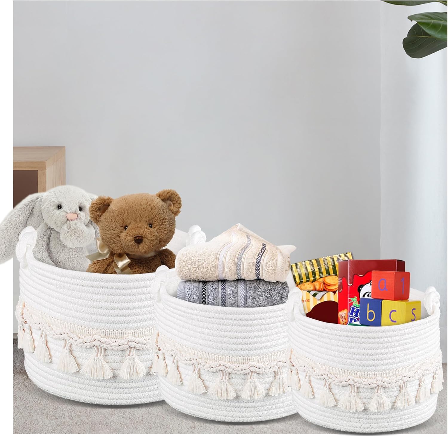 Amazon.com: LEICHTEN Small Storage Baskets for Organizing,3pcs Cotton ...