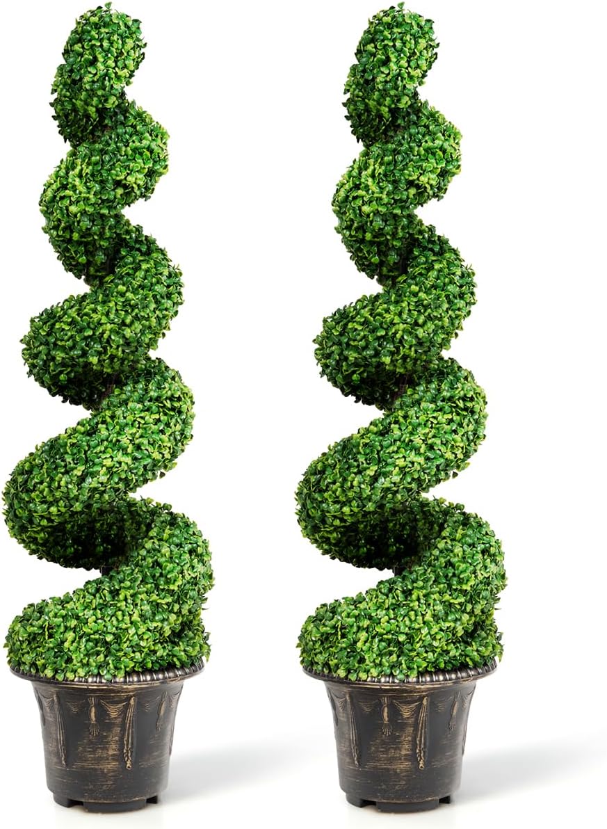 Amazon.com - 4 Ft Artificial Boxwood Spiral Topiary Tree, Fake Greenery ...
