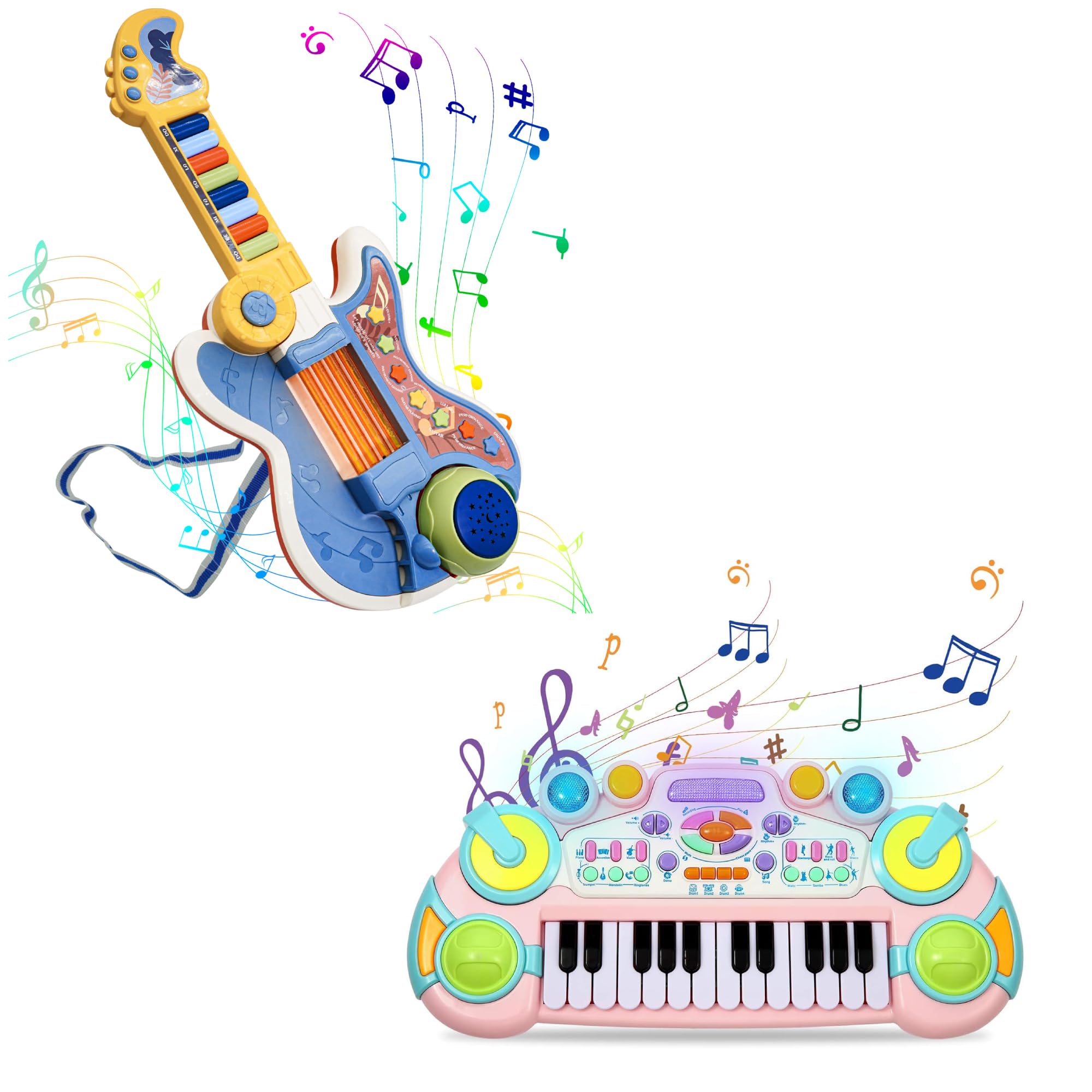 Amazon.com: Toddlers Guitar Piano Projector Toy for Kids 1-5 Years ...