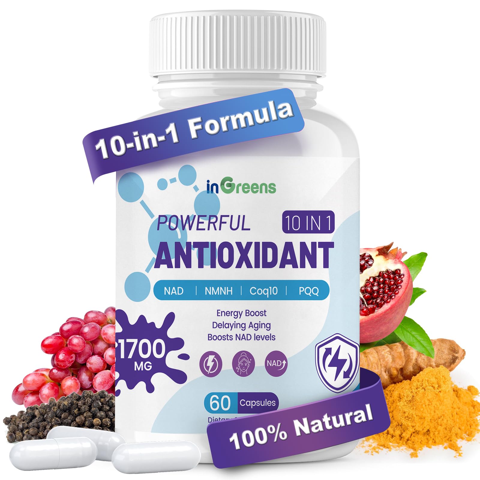 Amazon.com: inGreens 10-in-1 Antioxidants Supplement, 1700MG Super ...