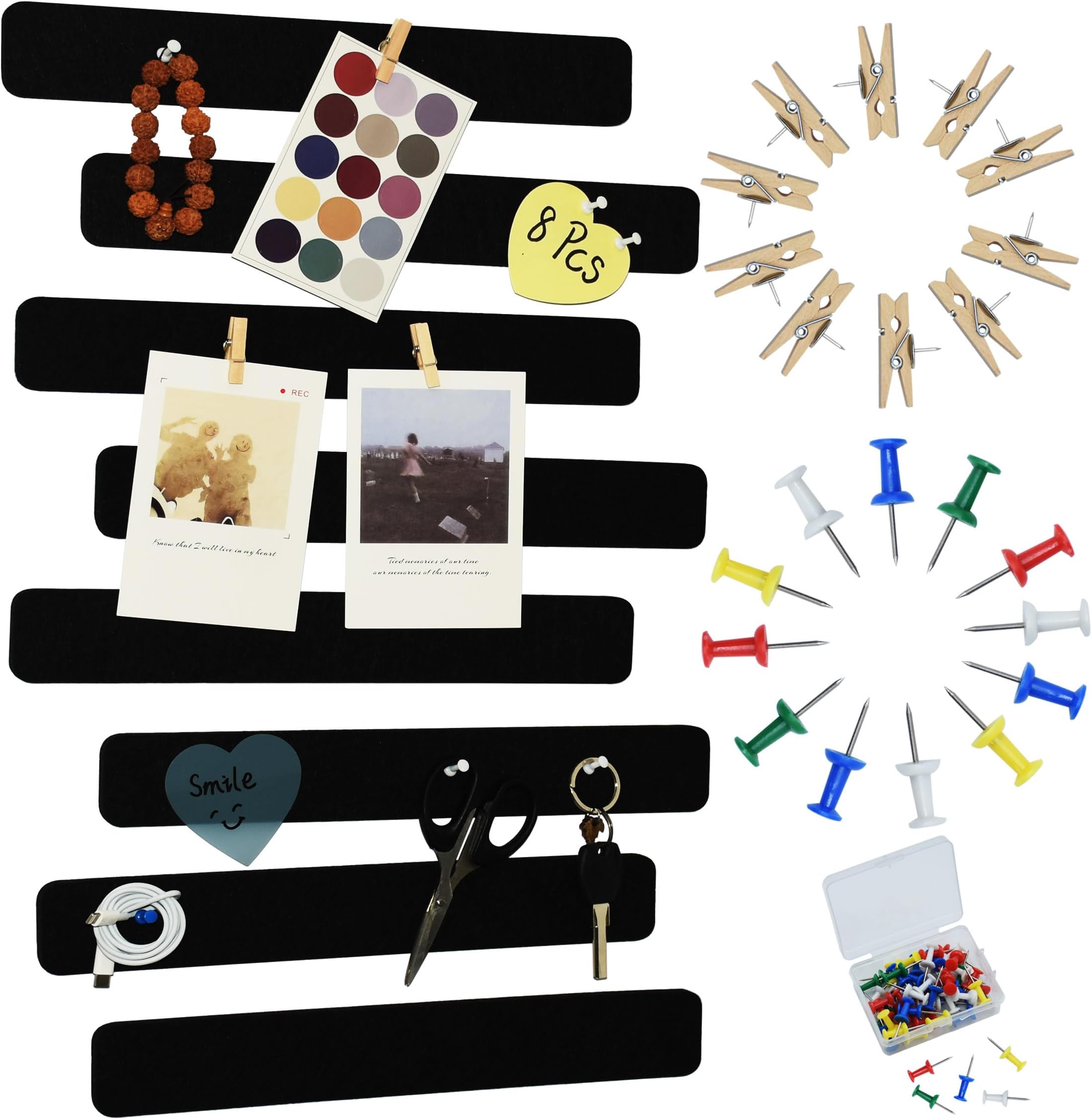 Amazon.com: YOUDEFUL Black Bulletin Board Strips, 8Pcs Felt Pin Board ...