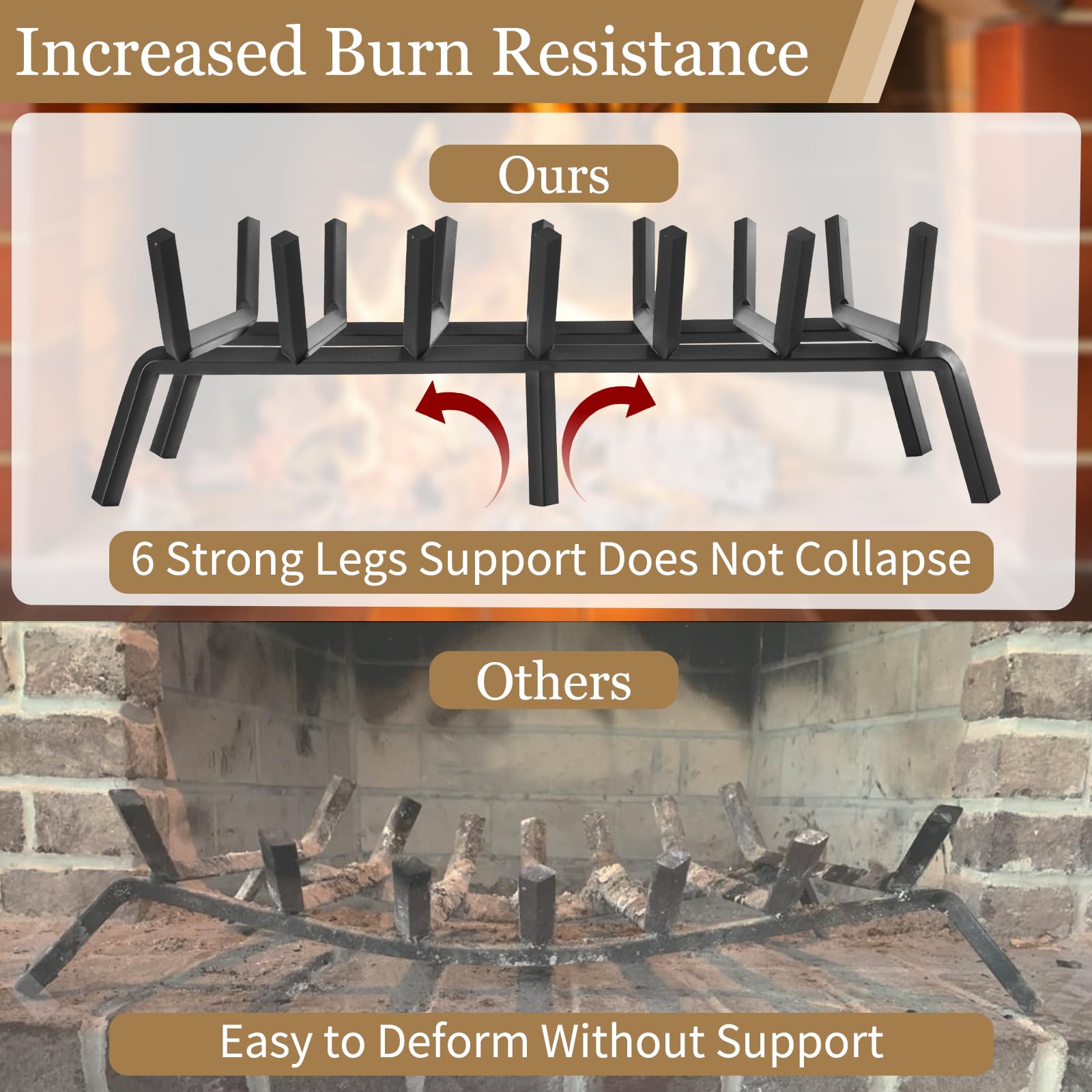 Snapklik.com : Fireplace Grate, 24 Inch Heavy Duty Fireplace Log Grate ...