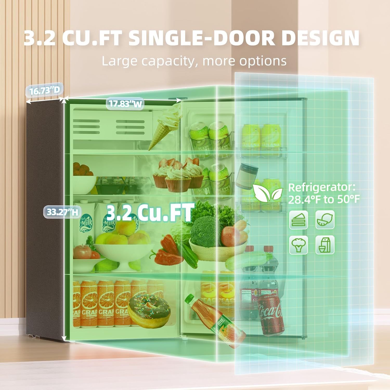 Frestec 3.2 Cu. Ft. Mini Fridge with Freezer User Manual