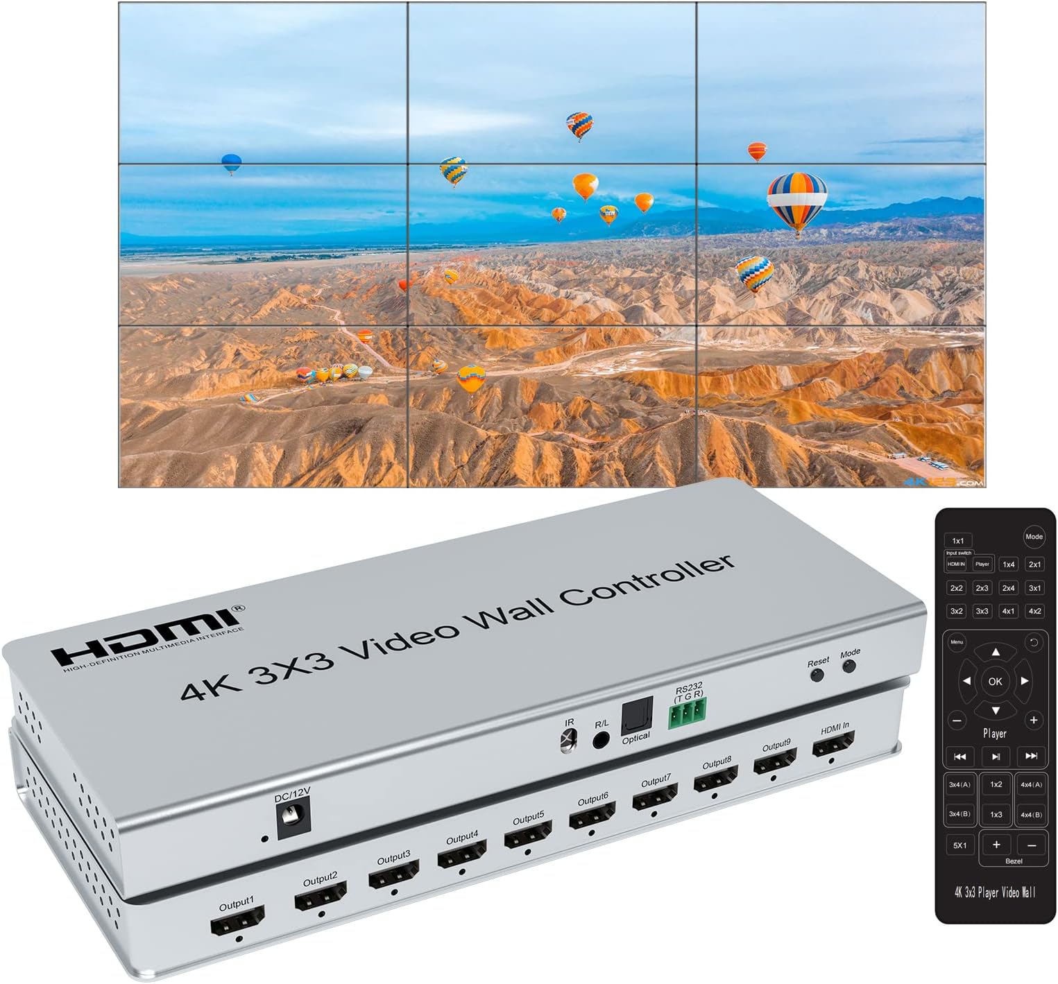 Amazon.com: 4K 3x3 Video Wall Controller, 9 Channel HDMI 1.4 Splitter ...