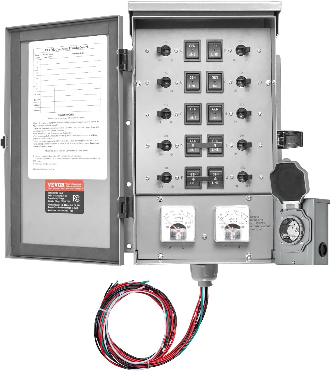 Amazon.com: VEVOR Manual Transfer, 50-Amp 10-Circuit, Prewired ...