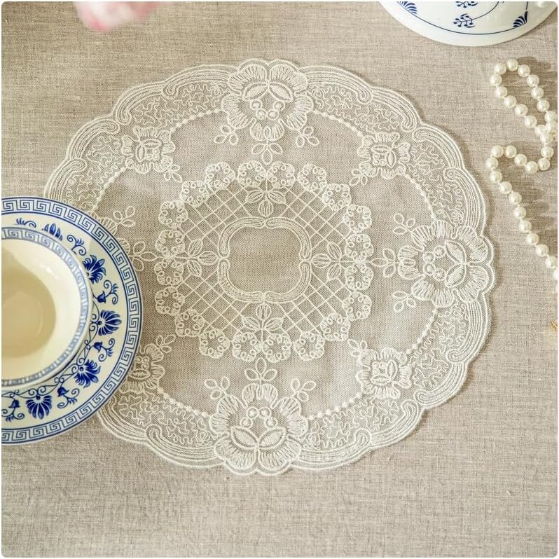 Amazon.com: 2Pack 15-inch Round Retro Lace Placemats, French Crochet ...