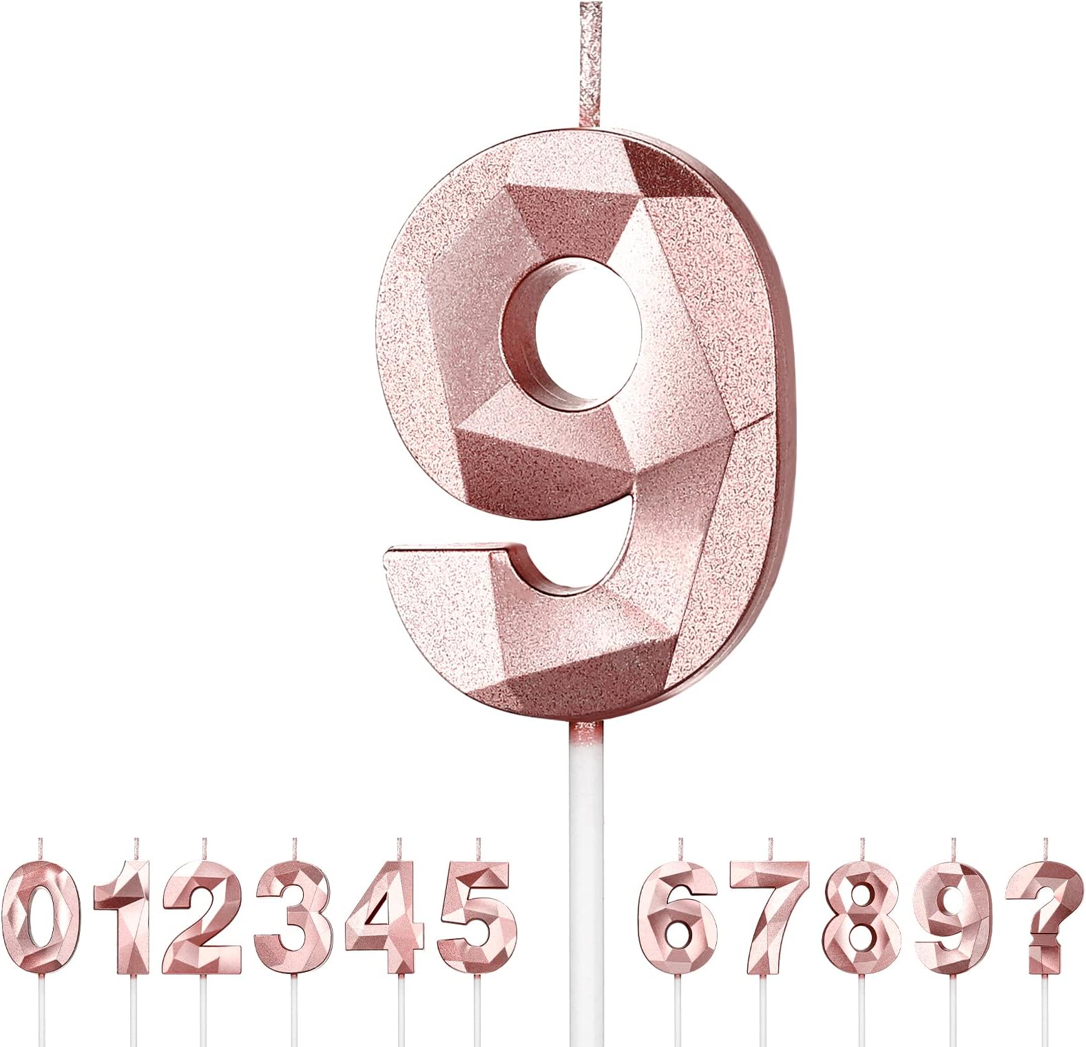 Rose Gold Birthday Number Candles,2 inch 3D Diamond Shape Birthday ...