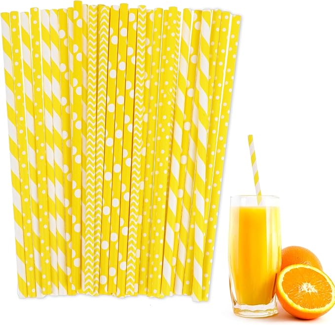 Amazon.com: Yellow Paper Straws, Disposable Drinking Straws, 100Pcs of ...
