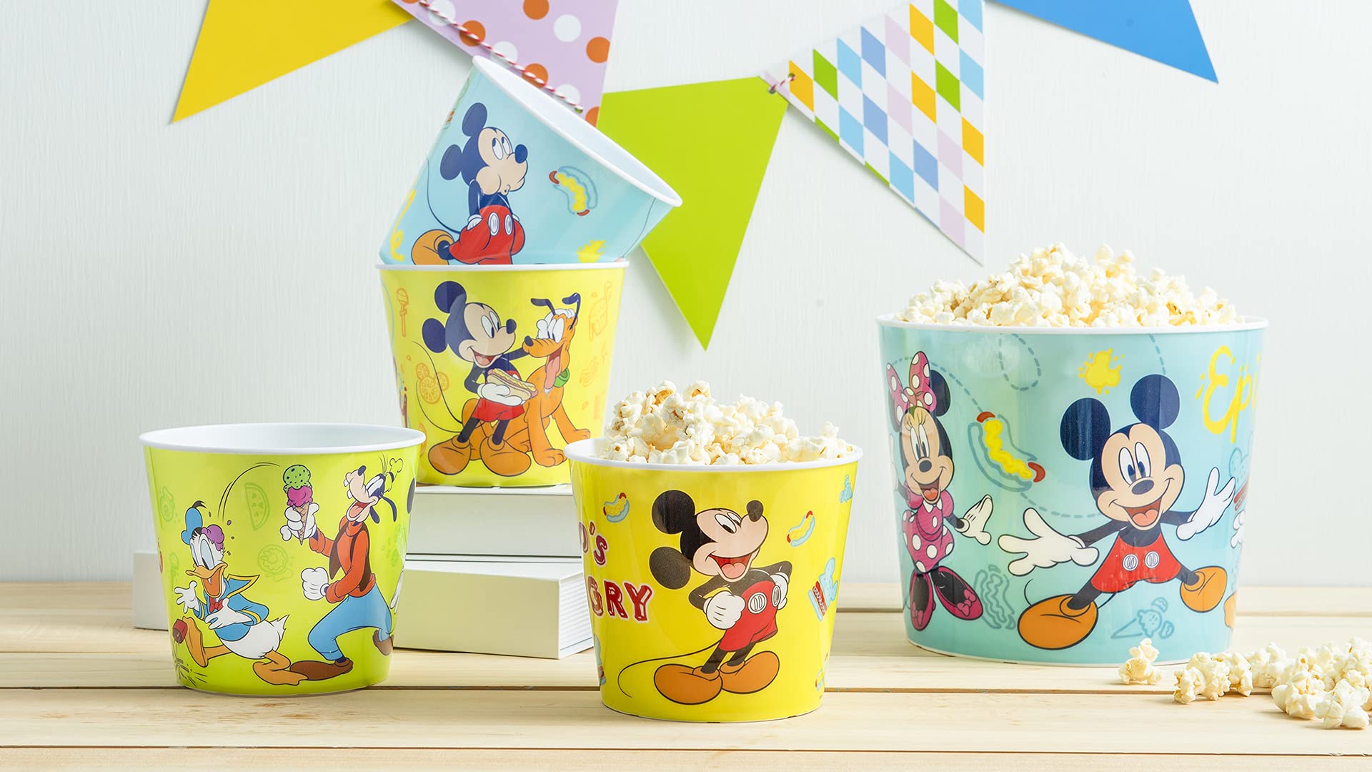 Zak Designs Disney Movie Night Family Popcorn Bucket Set with Serving ...