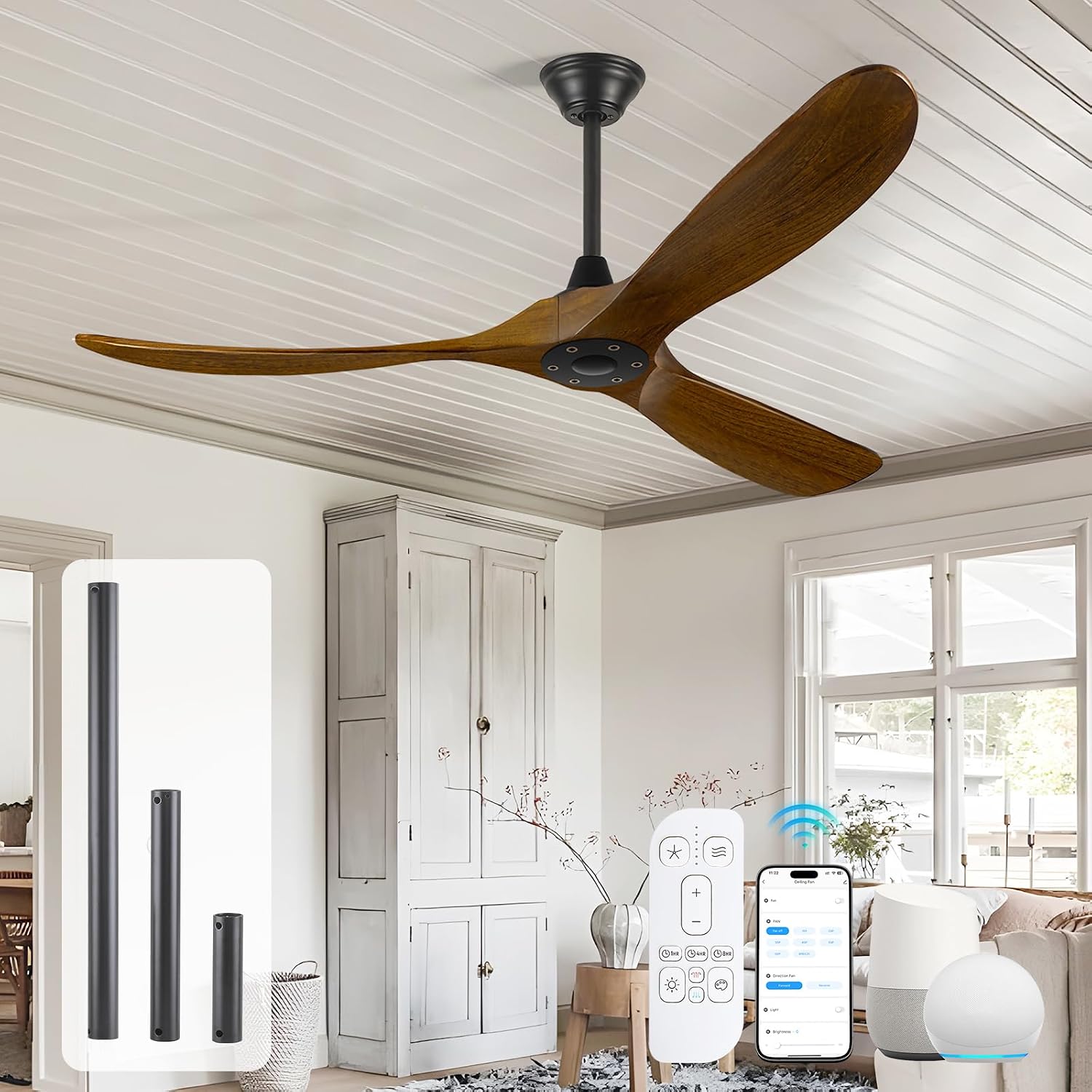 Amazon.com: 52 Inch Ceiling Fan without Light, Smart Ceiling Fan with ...