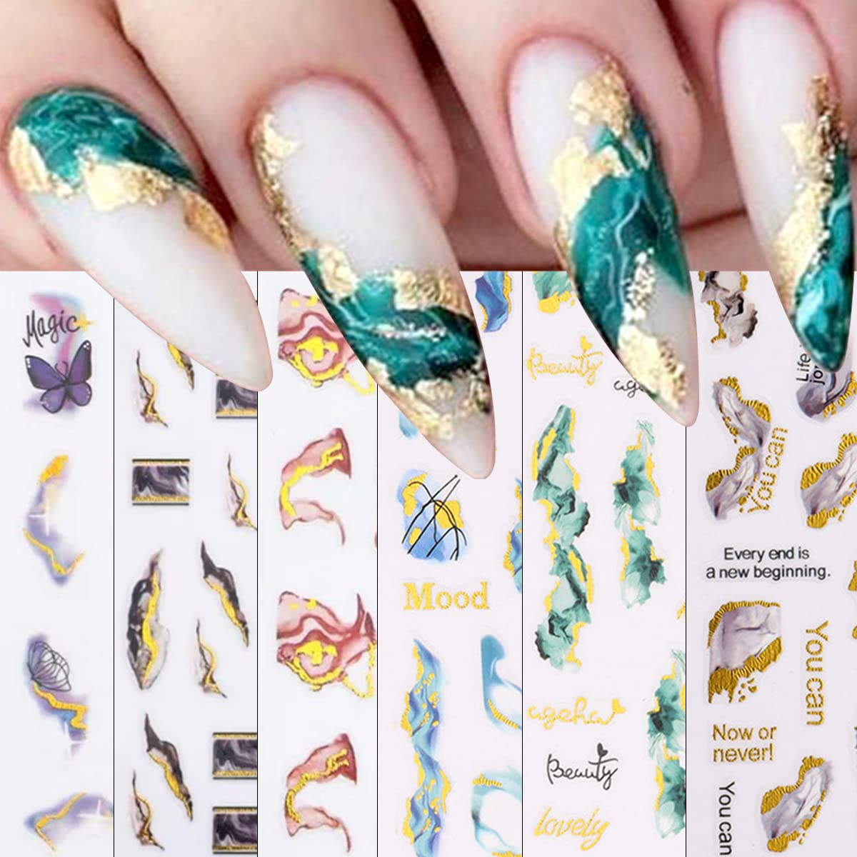 Amazon.com: 3D Marble Wave Nail Stickers Self-Adhesive Nail Art ...