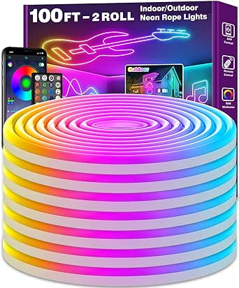 LETIANPAI Led Neon Rope Lights 00FT,Flexible,Control with App/Remote ...