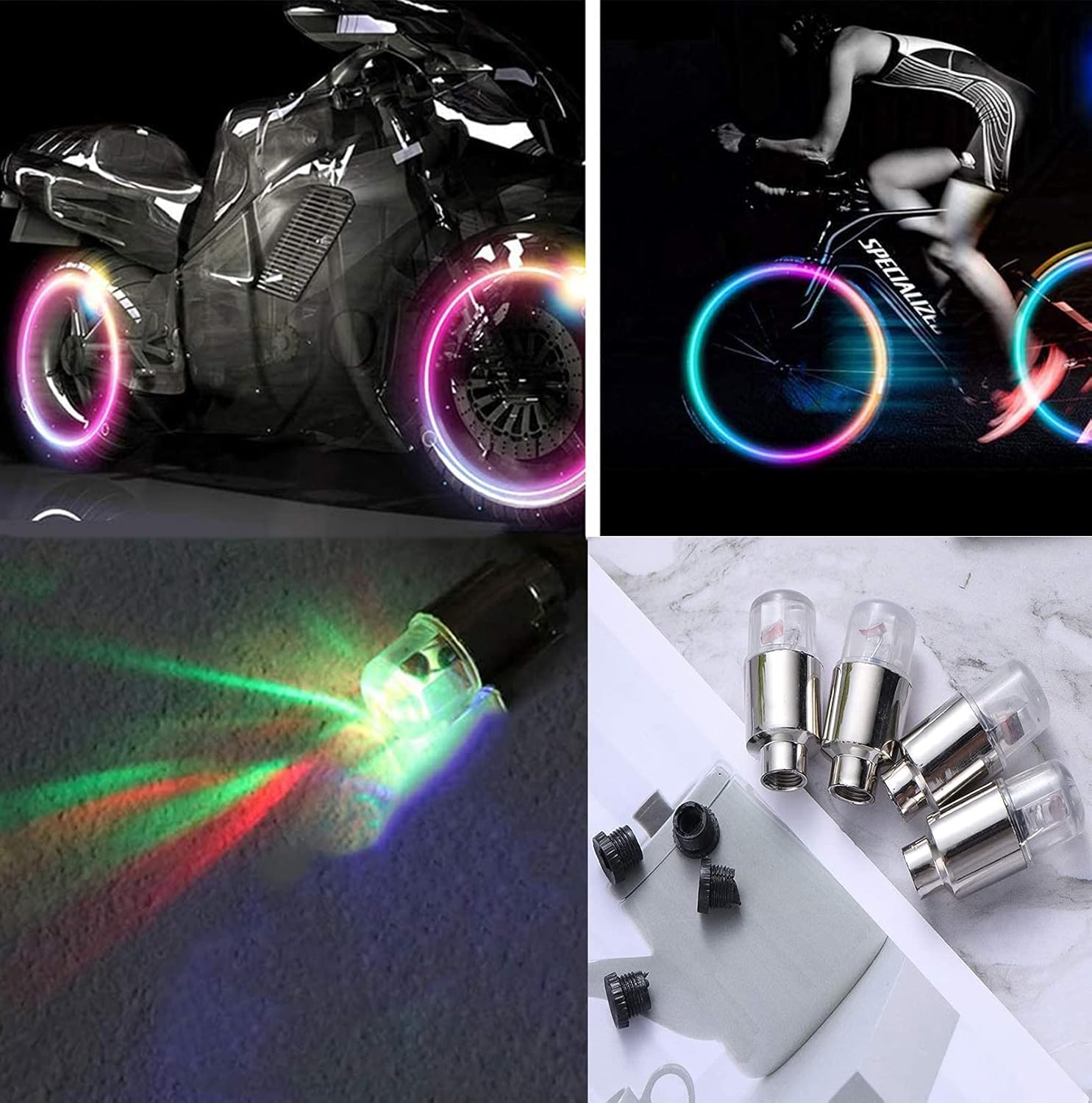 LED Tire Lights for Car 4 Pack Trucks Valve Stem Caps Bike Golf Cart ...