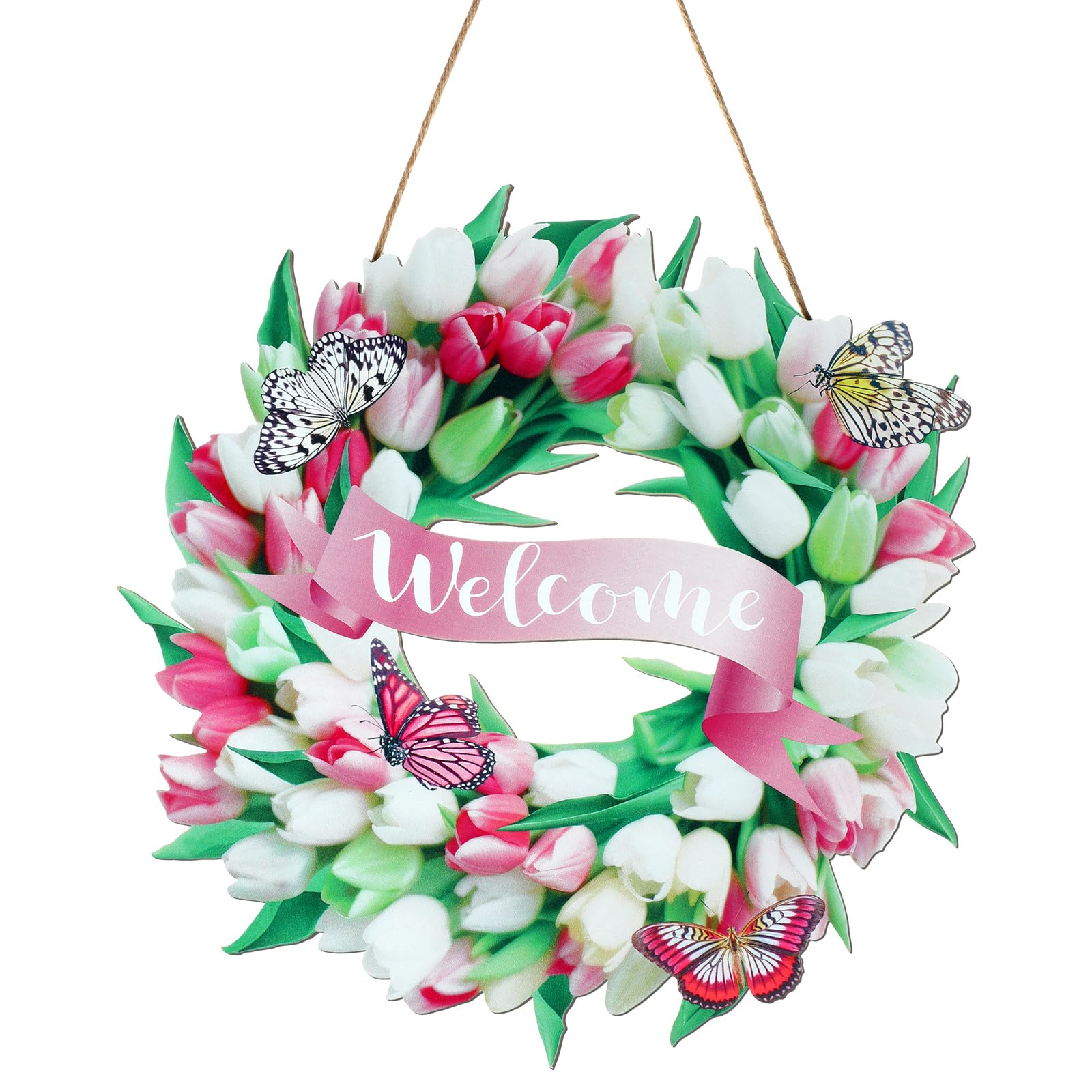 Amazon.com: Frienda Spring Door Sign Tulips Wreath Summer Door ...