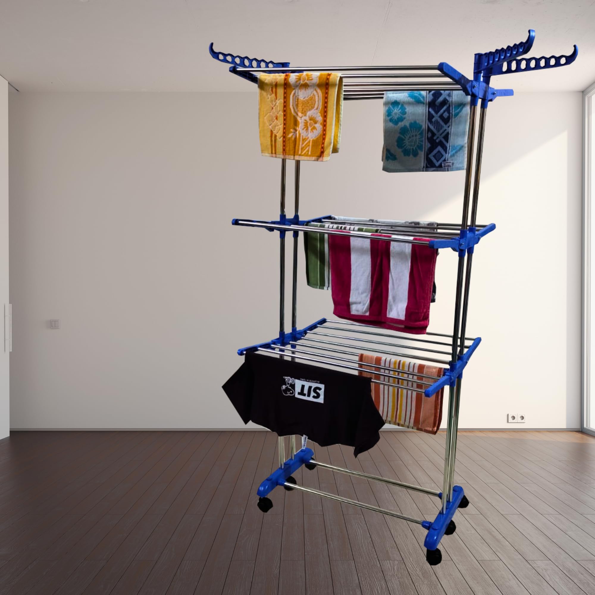 Dervino Double Supported Cloth Drying Stand with Wheels | Cloth Dryer ...