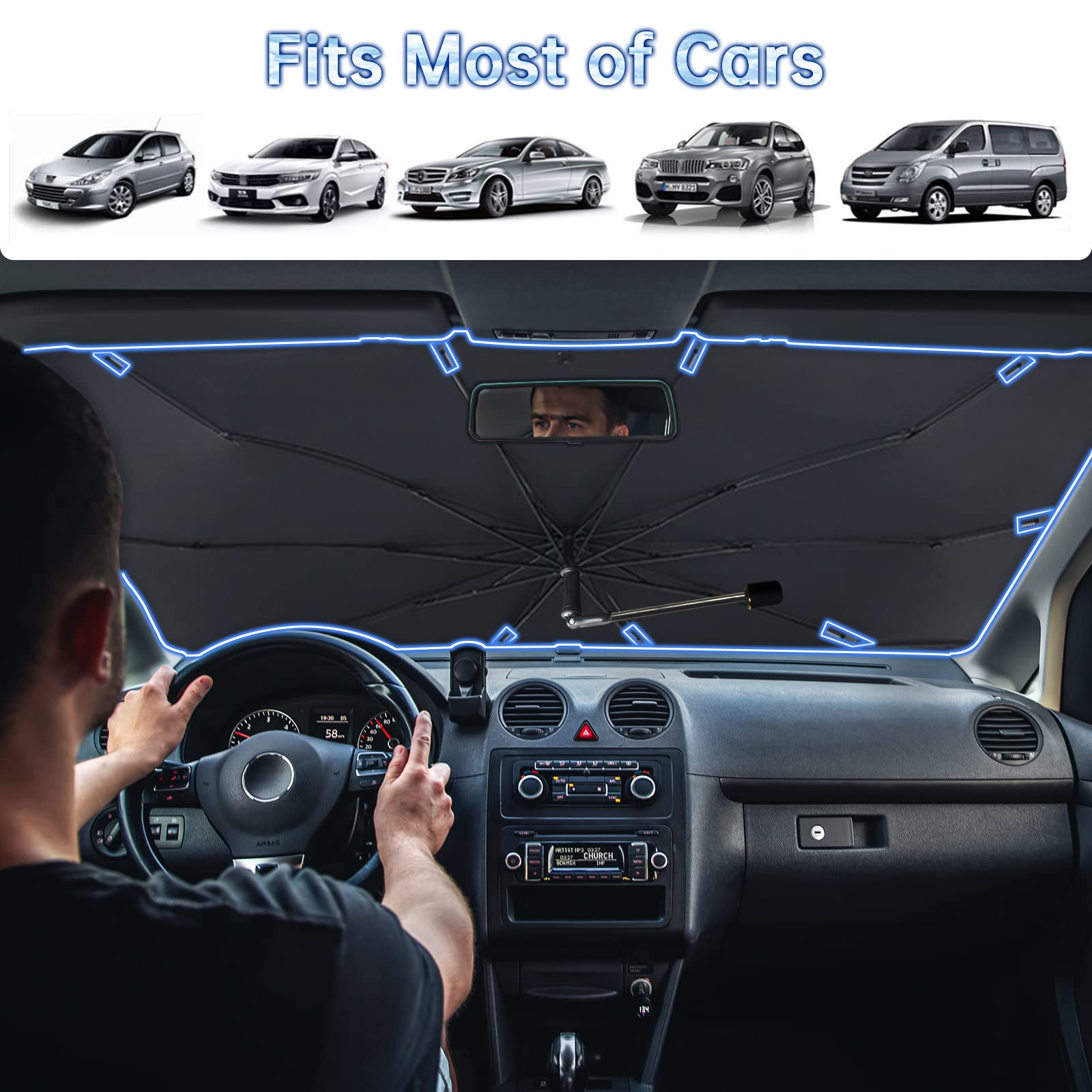 Upgraded Car Windshield Sun Shade Umbrella - Foldable Windshield ...