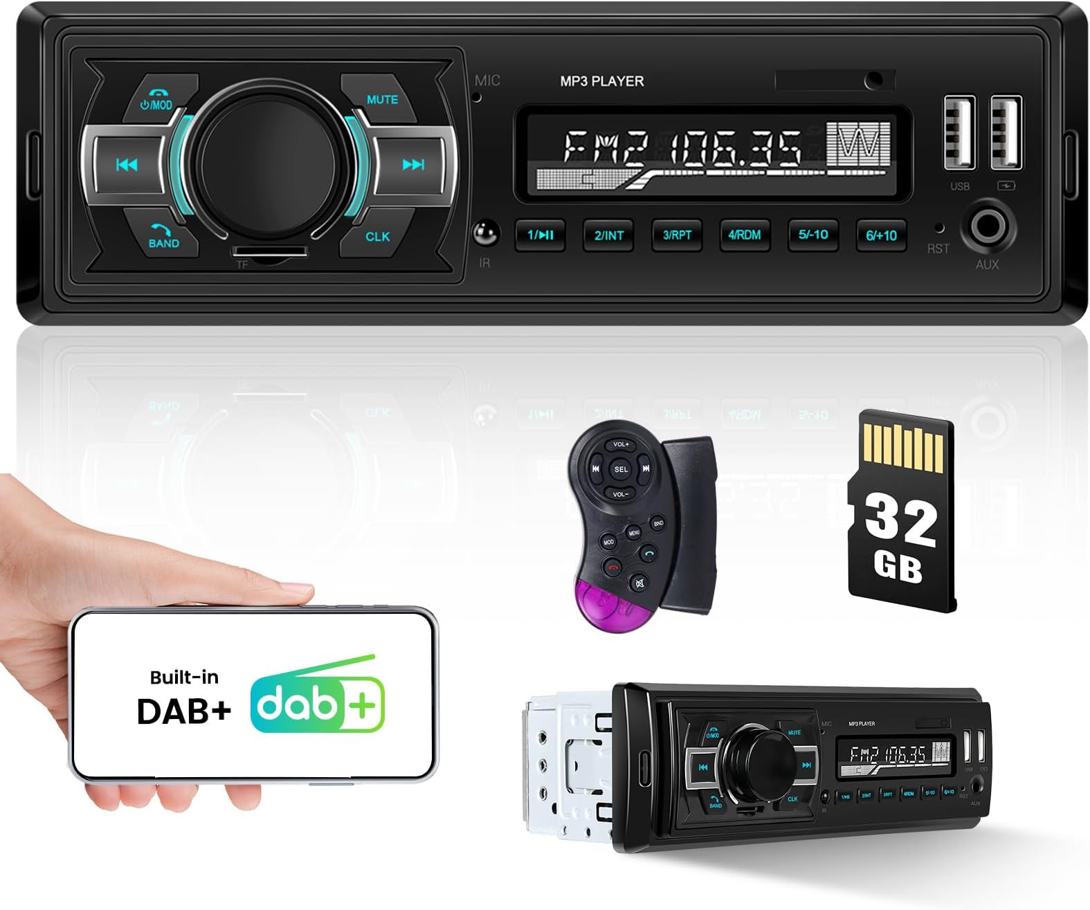Hodozzy DAB+/DAB Autoradio 1 Din Digitales Bluetooth Audio Musik Stereo ...