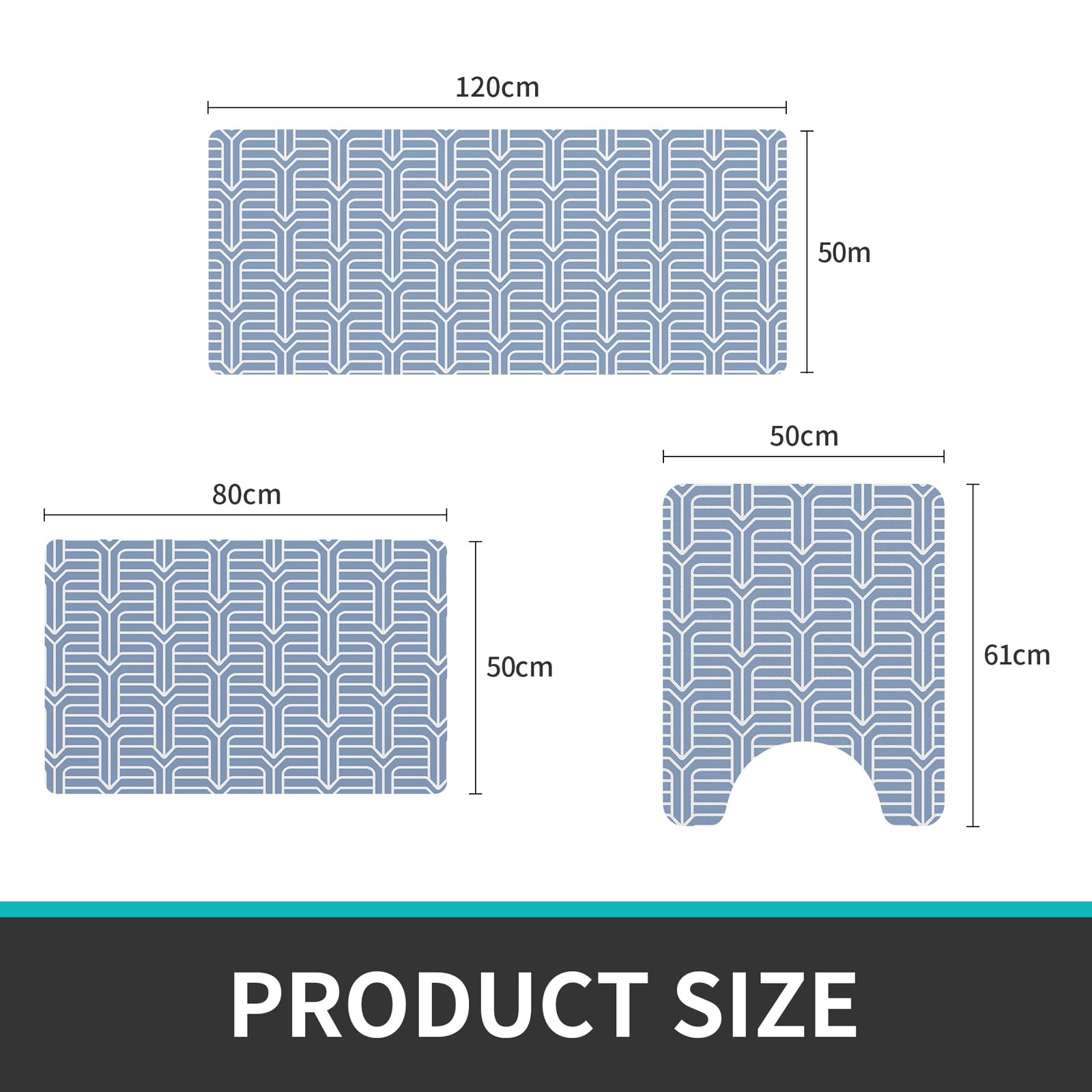 HelloTree 3 Piece Bathroom Shower Rugs with U-Shaped Contour Toilet Mat, Water Absorbent, and ...