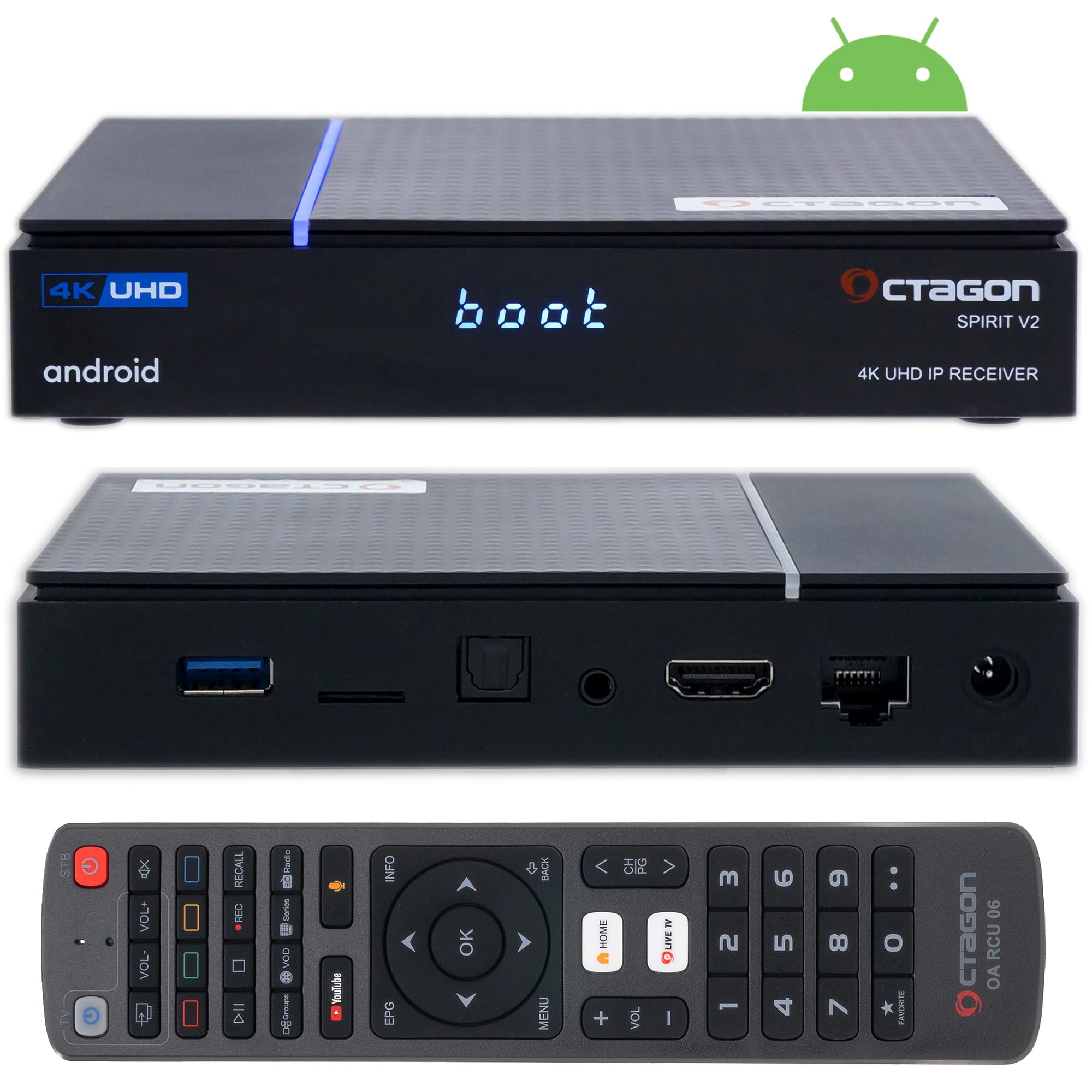 Octagon Spirit PRO 4K UHD HDR10+ Smart Android TV OTT IP Media TV Box ...
