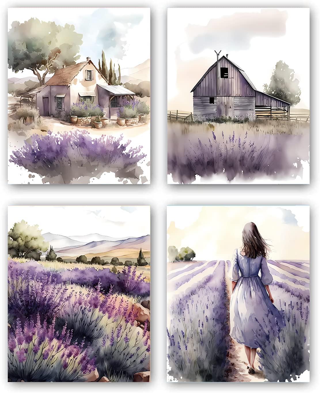 Amazon.com: TANXM Watercolor Lavender Poster，Floral Lavender Scenes Art ...