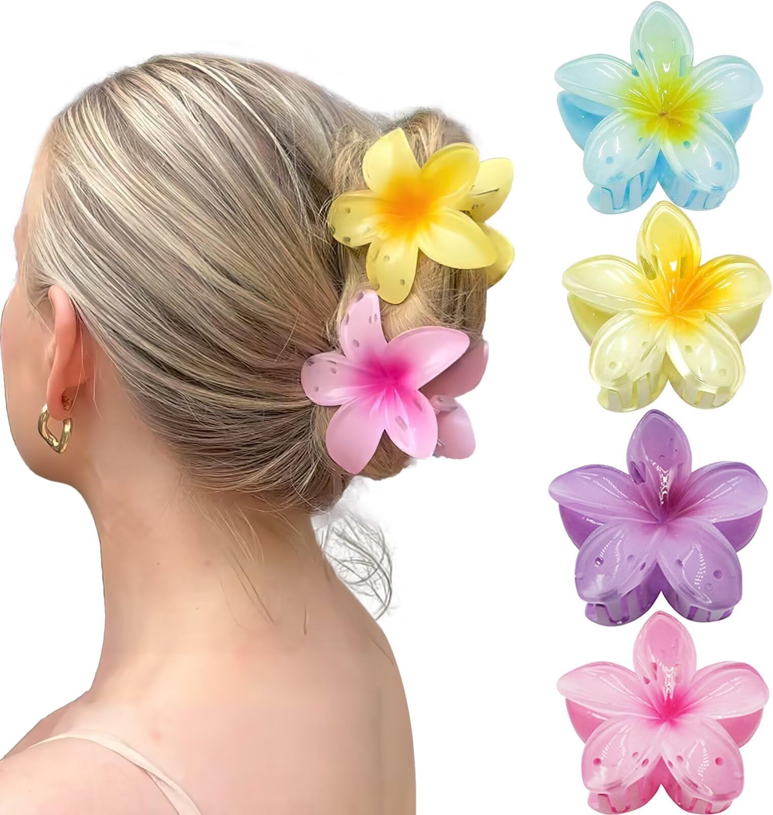 Amazon.com : GQLV Flower Hair Claw Clips-4PCS Large Claw Clips for ...
