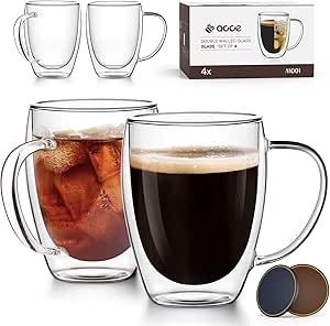 Amazon.com: AOOE Double Wall Glass Goffee Mugs 12.5oz, Clear Glass ...
