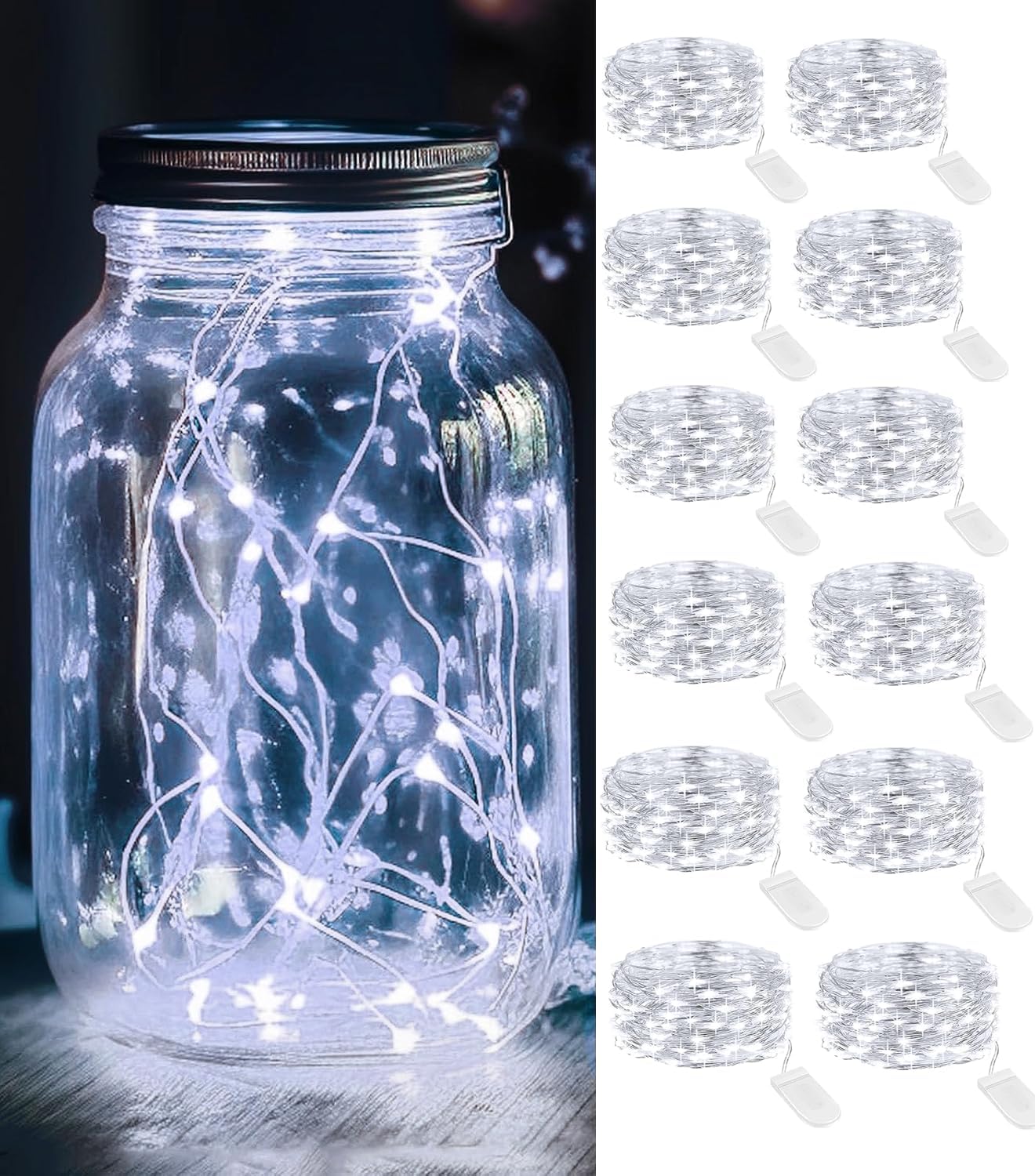 12 Pack Fairy Lights Battery Operated 2M 20LED Mini String Lights Mason ...