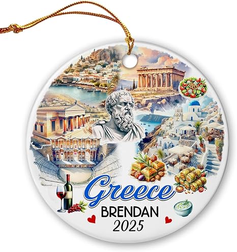 Amazon.com: Custom Greece Symbols Xmas Ceramic Ornament, Parthenon ...