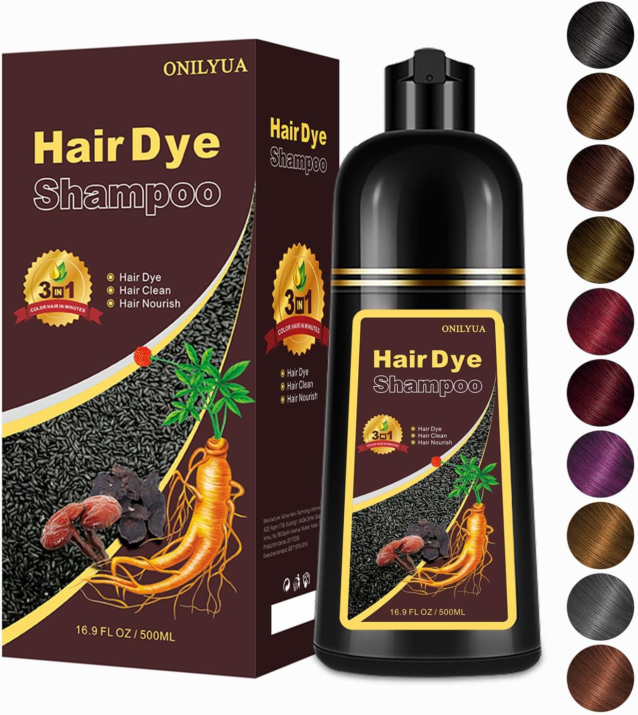 Amazon.com : Hair Dye Shampoo 3 in 1, Dark Brown Hair Dye 16.9 FL Oz ...