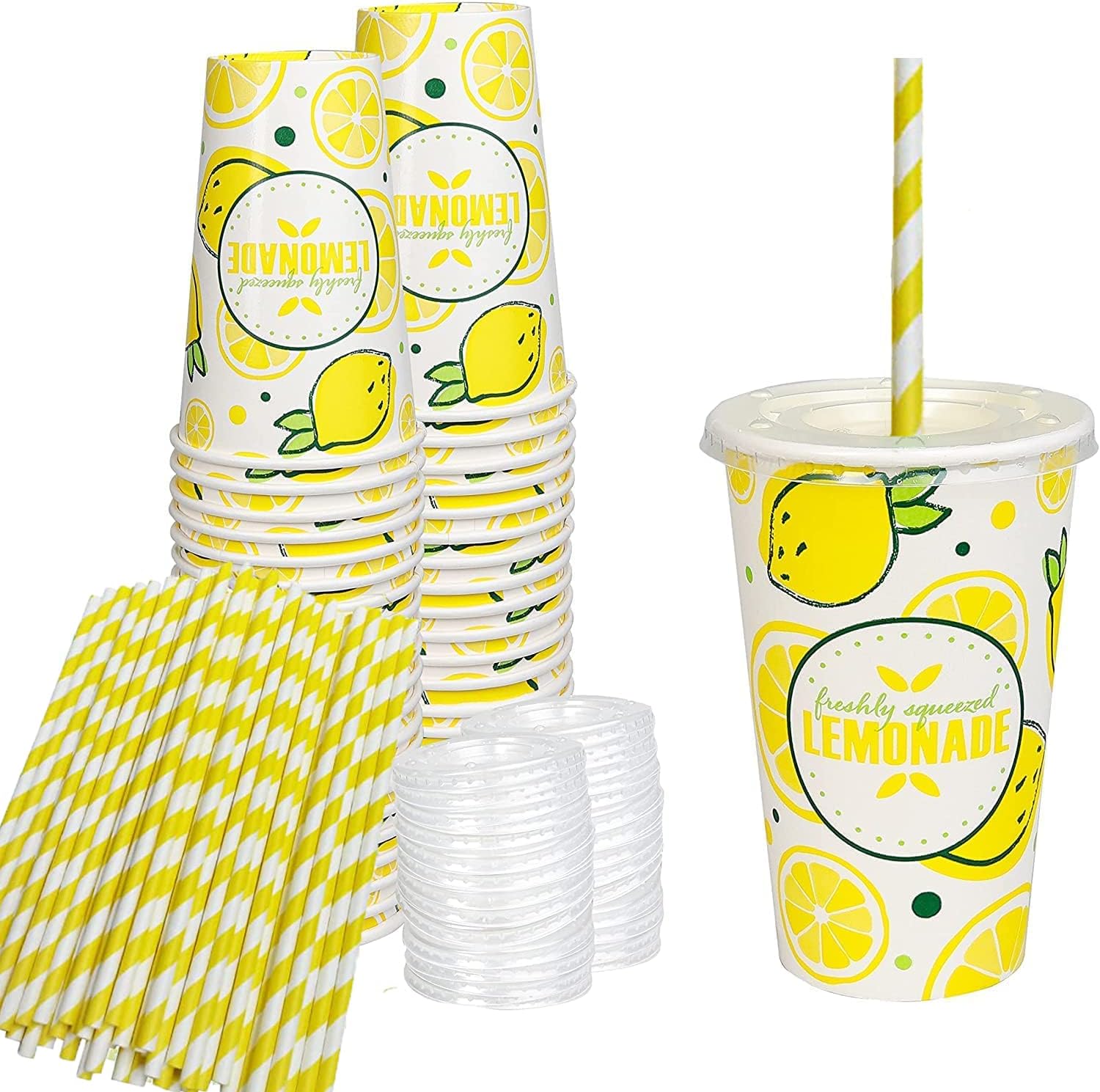 Amazon.com: 150 Pieces / 50 Sets 12 Oz Lemonade Cups with Lids and ...