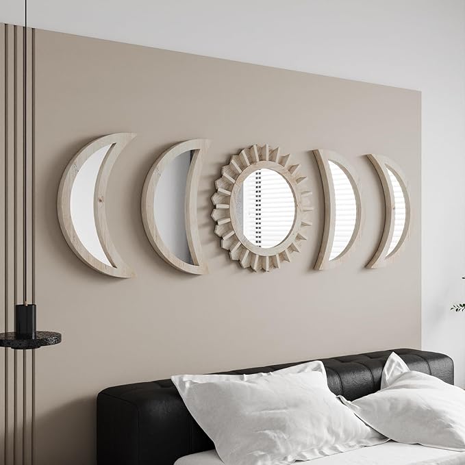 Amazon.com: WAKOSAN Wall Mirror, Moon Phase Mirror Set, Wall Decor for ...