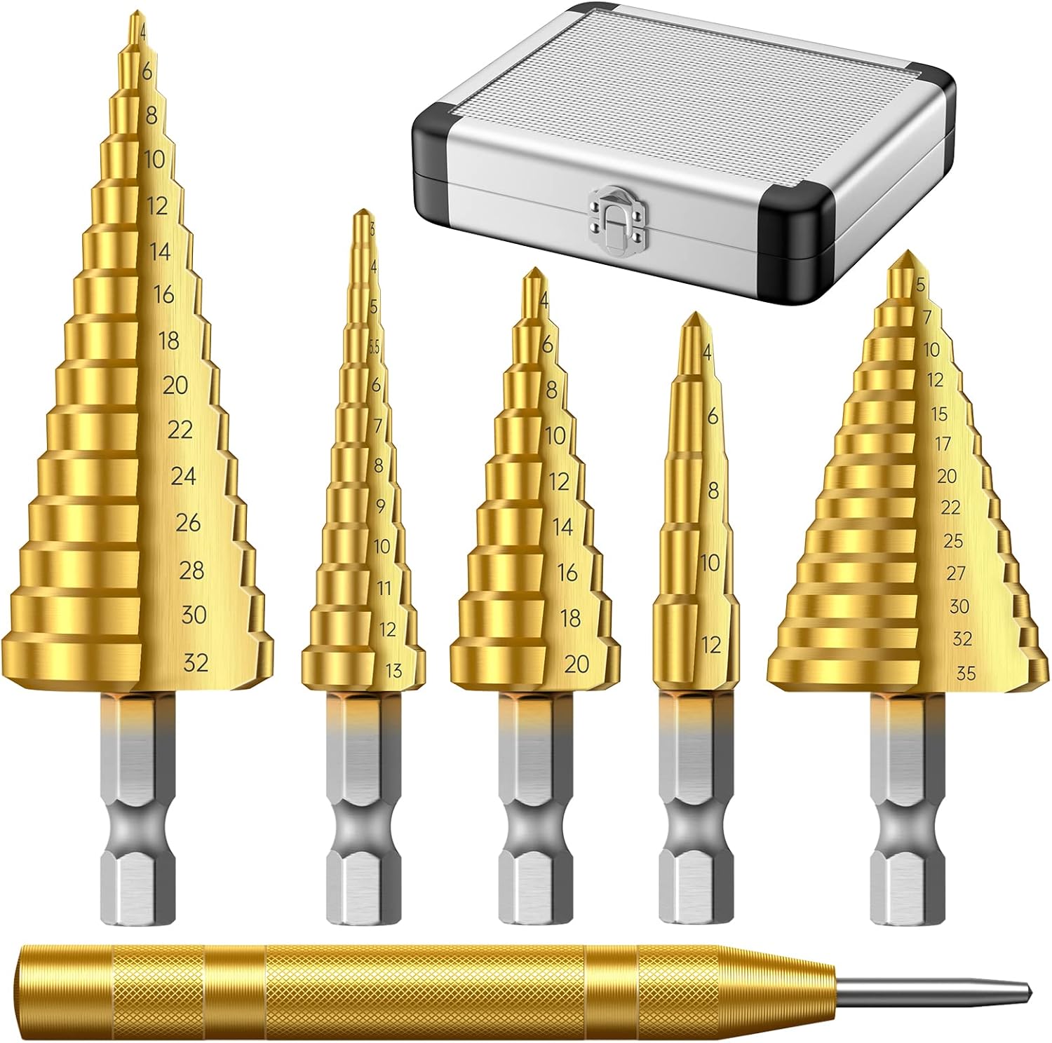 V VONTOX 6 tlg Stufenbohrer Set, Profi Kegelbohrer für Metall/Holz ...