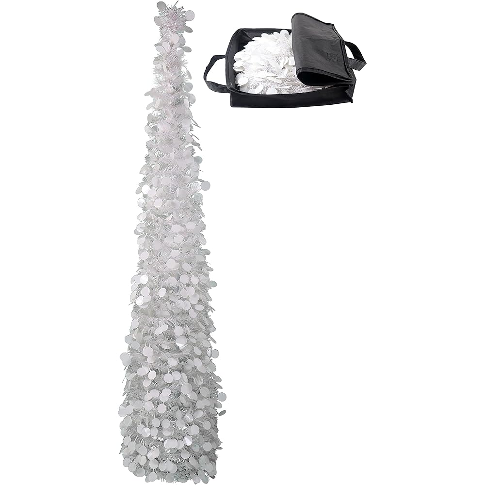 $3/mo - Finance 5 ft White Tinsel Christmas Tree - Collapsible Pop Up ...