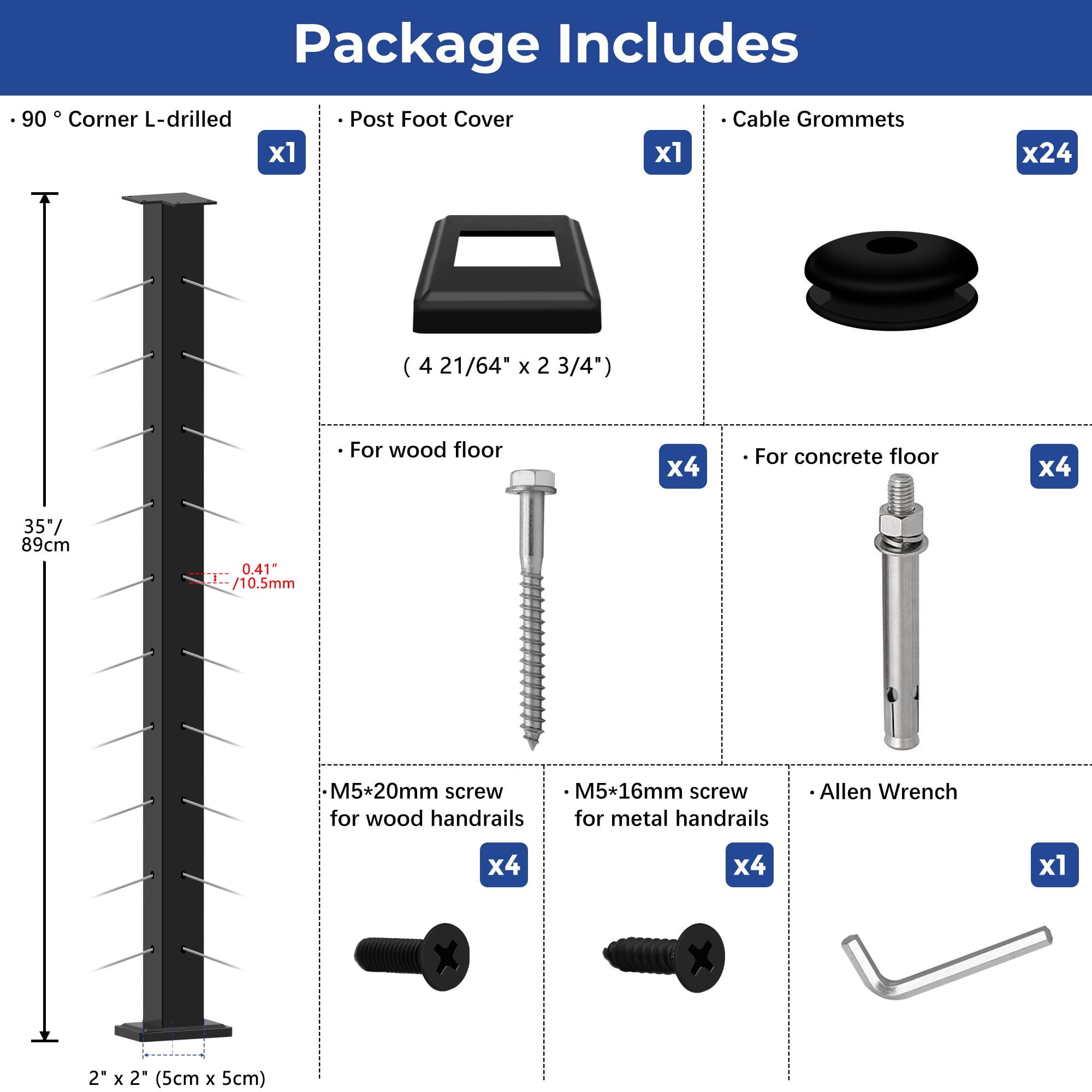 Snapklik.com : 36" Cable Railing Corner Post, Fixed Top Mount 90 L ...