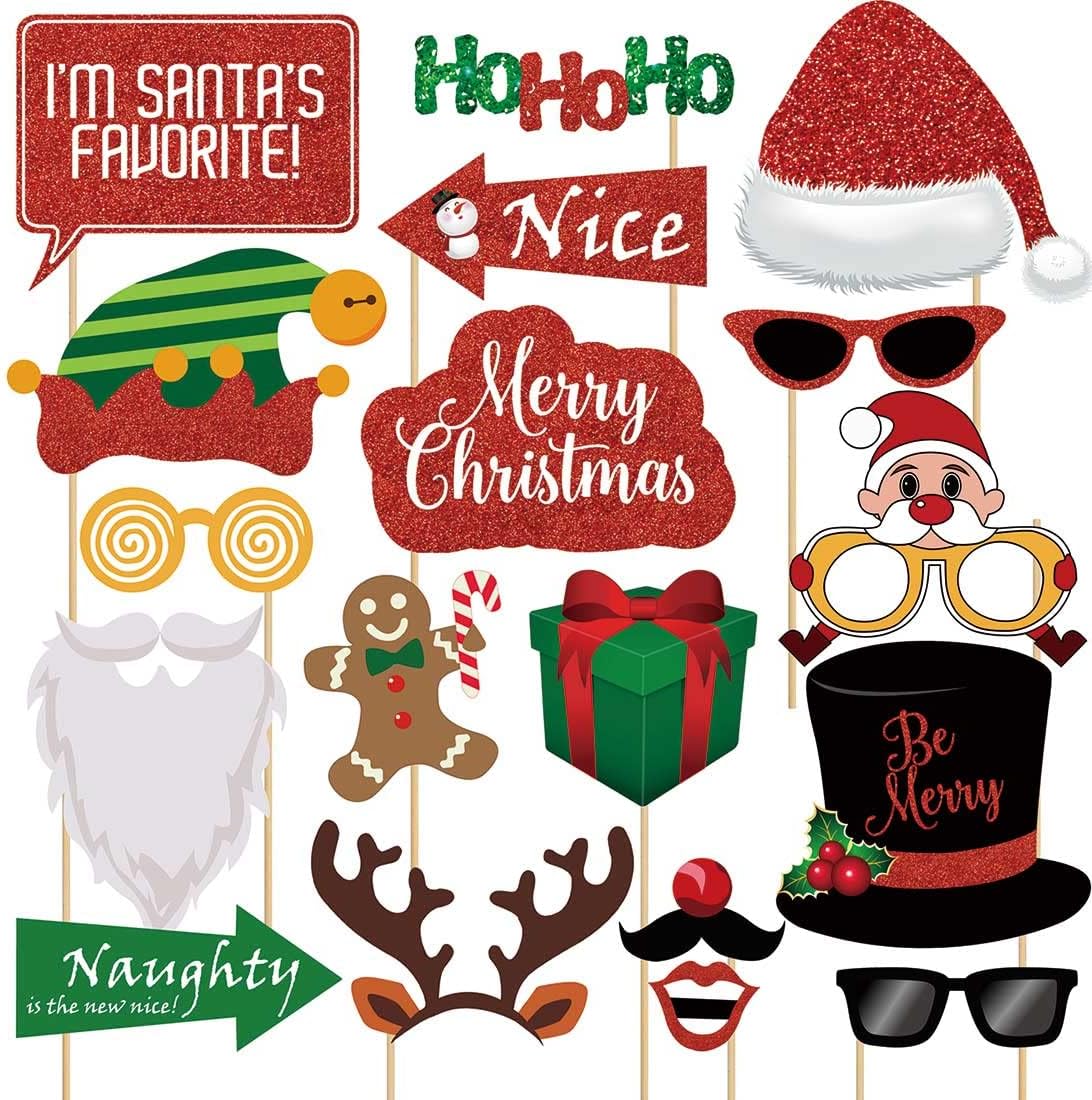Amazon.com: Glitter Christmas Photo Booth Props Kit - 25 Count DIY Xmas ...