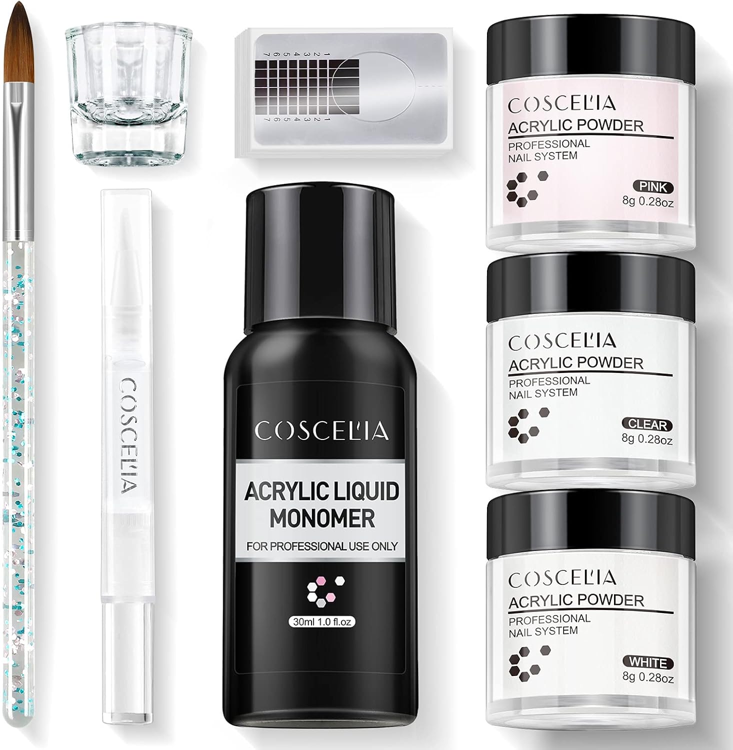 Coscelia Acrylic Powder and Nail Liquid Kit Acrylic Powder White Pink ...