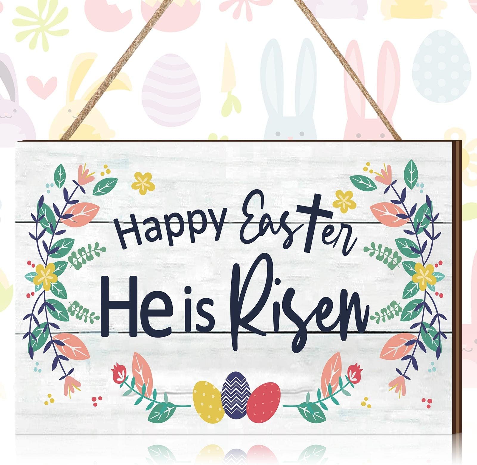 Amazon.com : Easter Door Sign He is Risen, Easter Cross Wooden Hanging ...