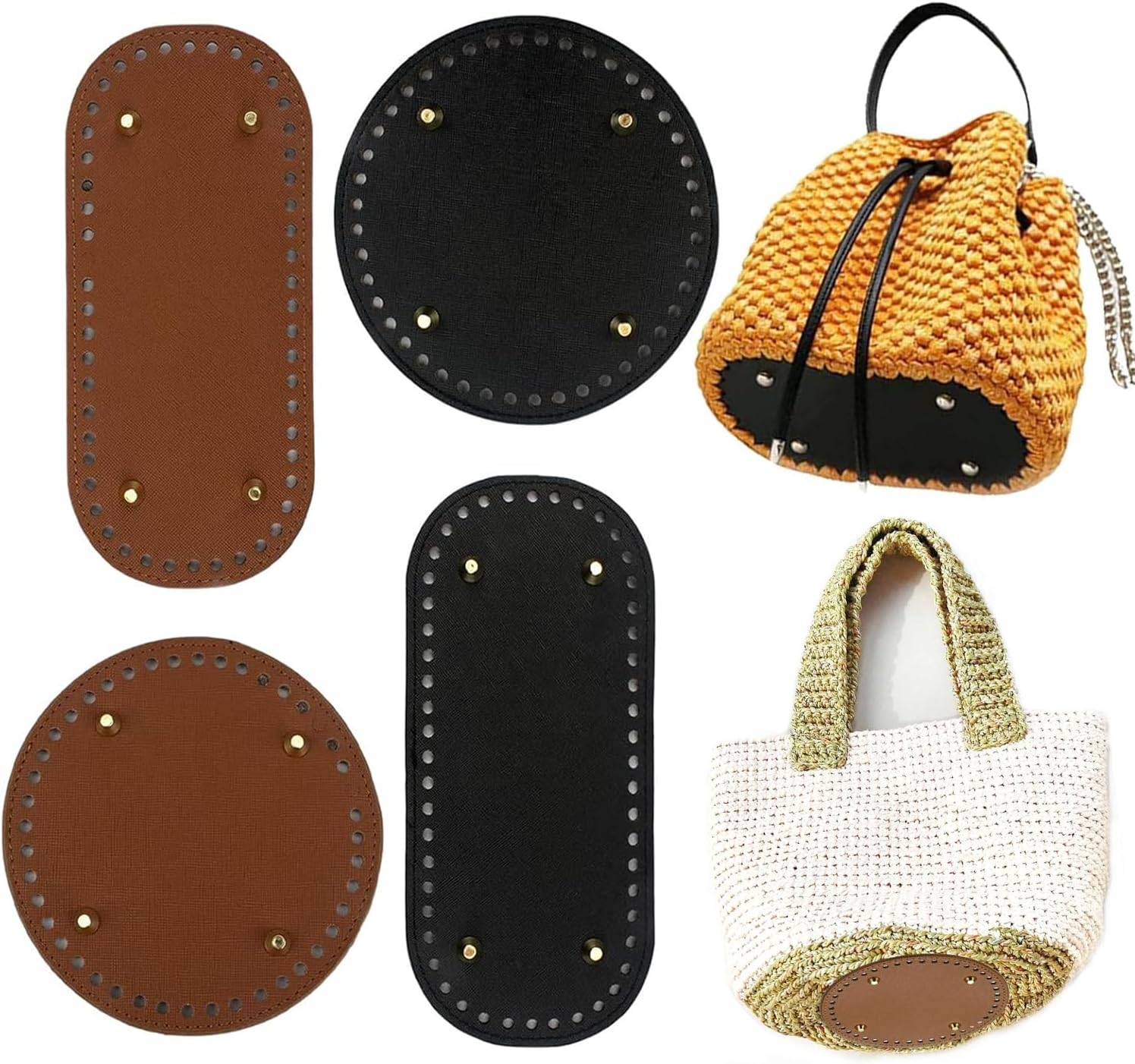 4 Pack Bag Bases for Crochet,Hand-Woven Bag Base,PU Leather Handbag ...