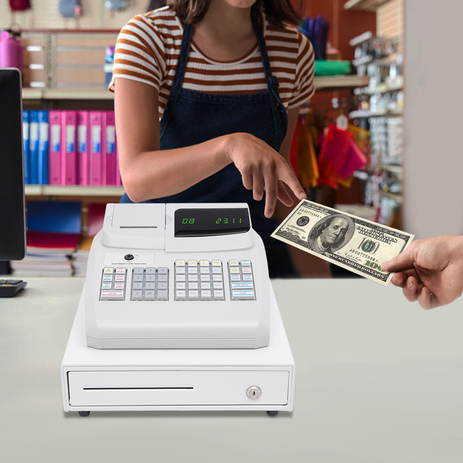 Electronic Cash Register,48 Key POS System Cash Register With Cash Box ...