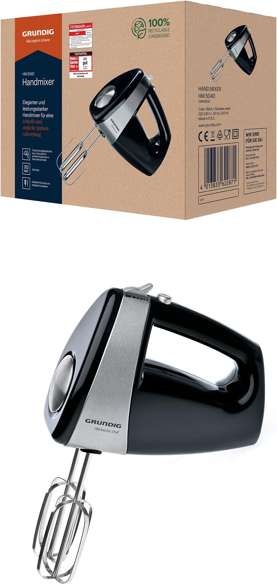 Amazon.de: Grundig HM 5040 Premium-Handmixer (300 Watt), schwarz-silber