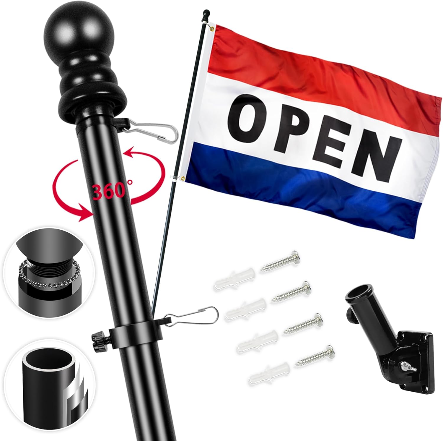 Amazon.com : Open Flag for Businesses 3x5 ft Outdoor with Pole Kit ...