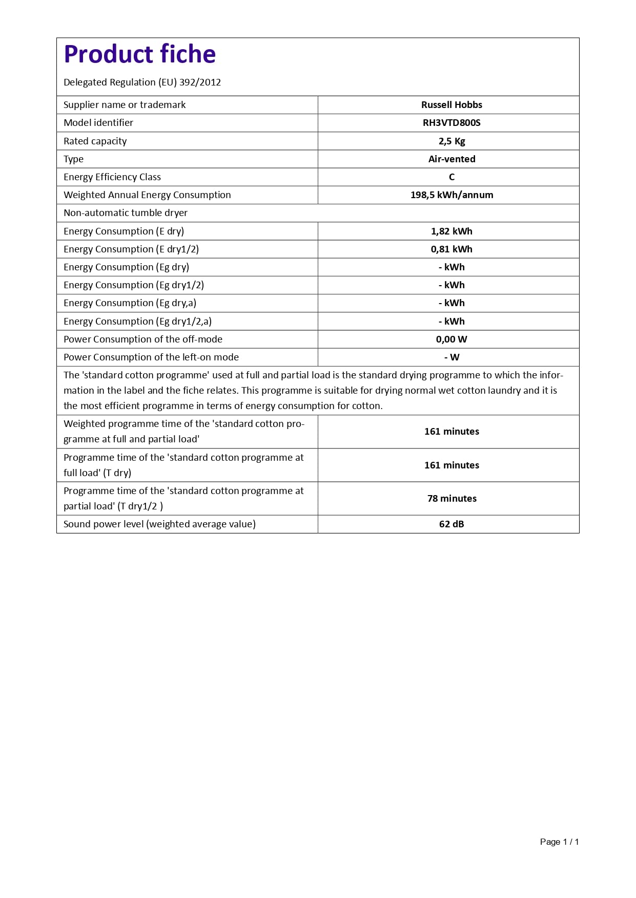 Russell Hobbs RH3VTD800S Silver 2.5kg Compact Mini Vented Tumble Dryer ...