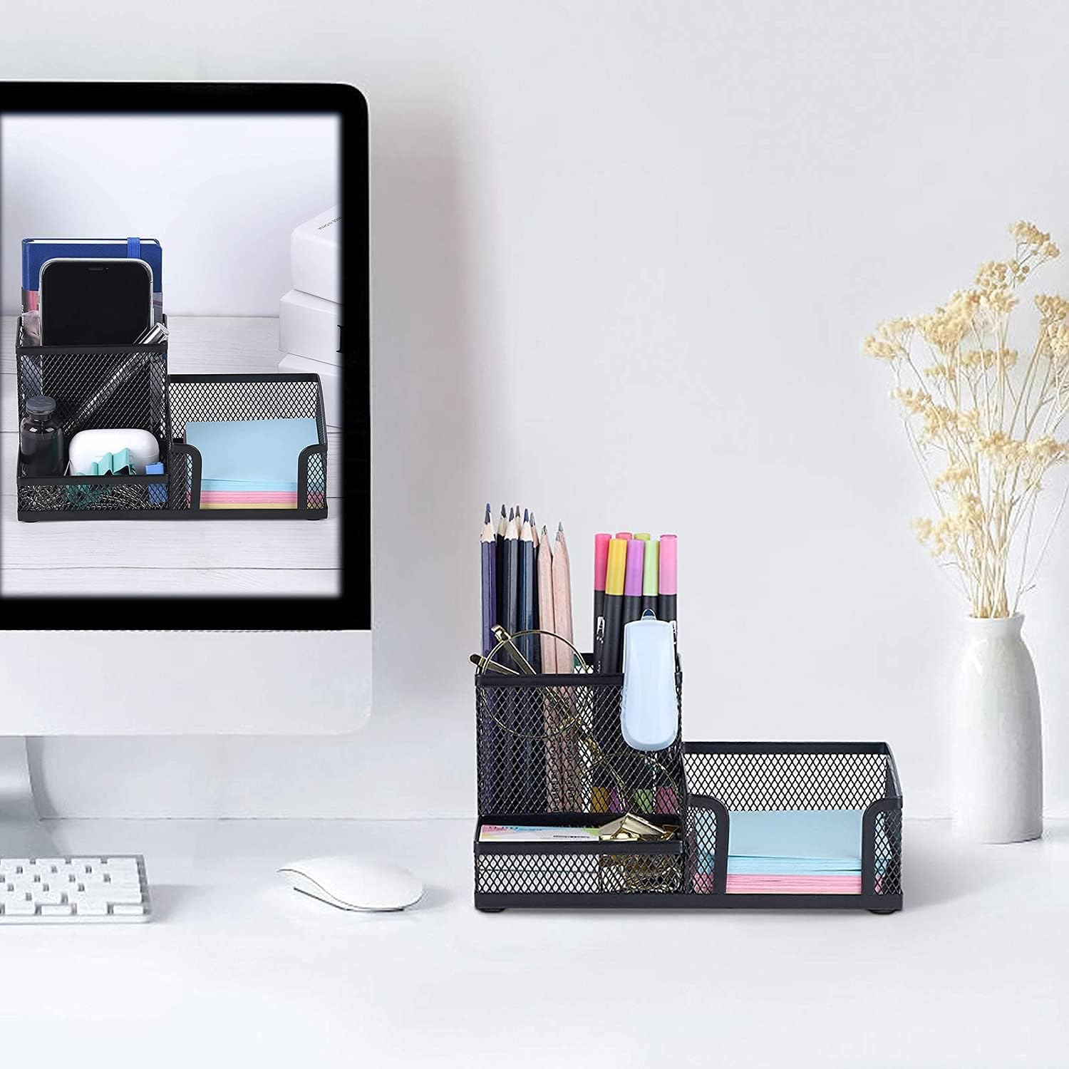 HUYIWEI Multi-Functional Storage Pen Holder,Mesh Desk Tidy Organiser ...