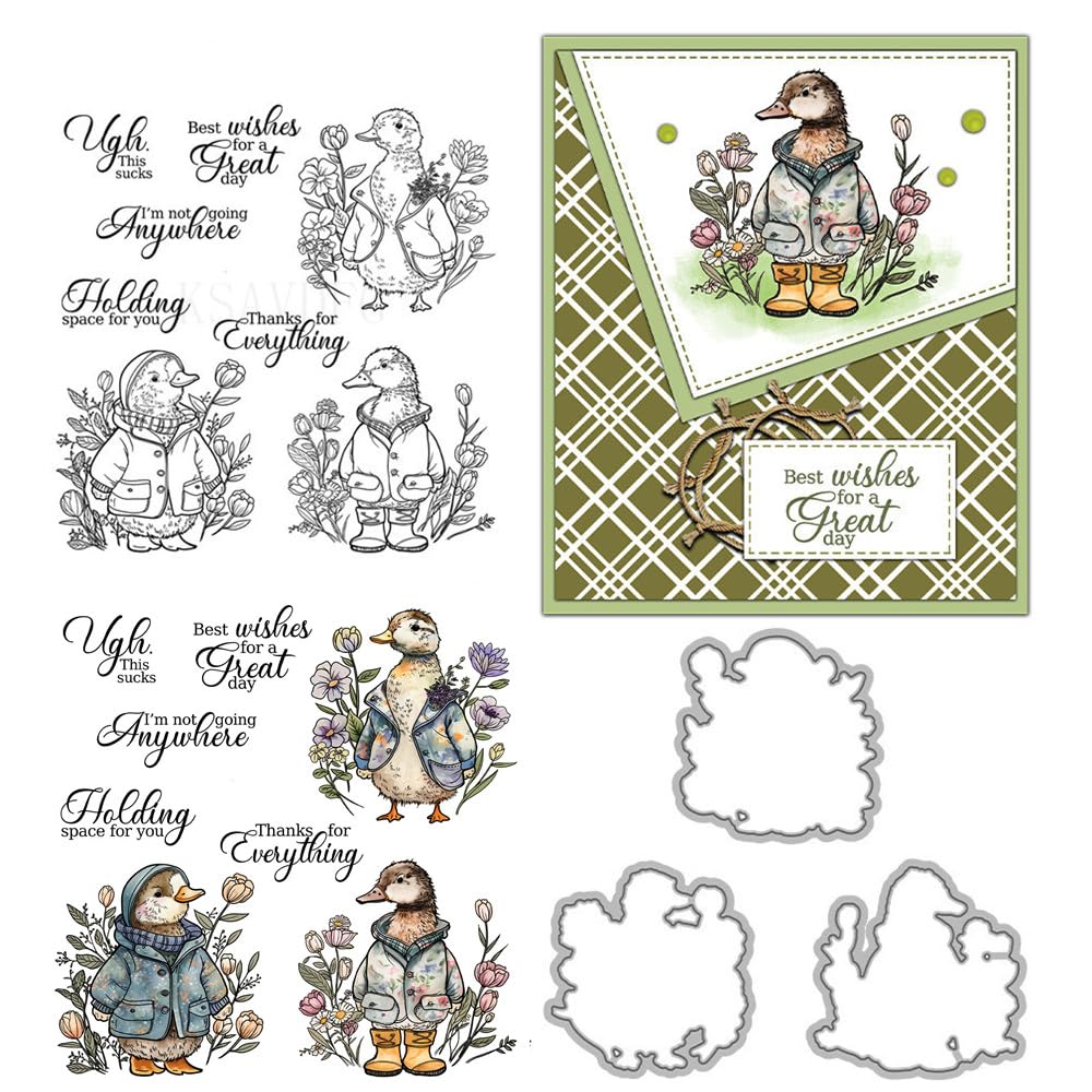 Amazon.com : Ducks Flowers Blessing Words Clear Stamps and Die Cuts ...