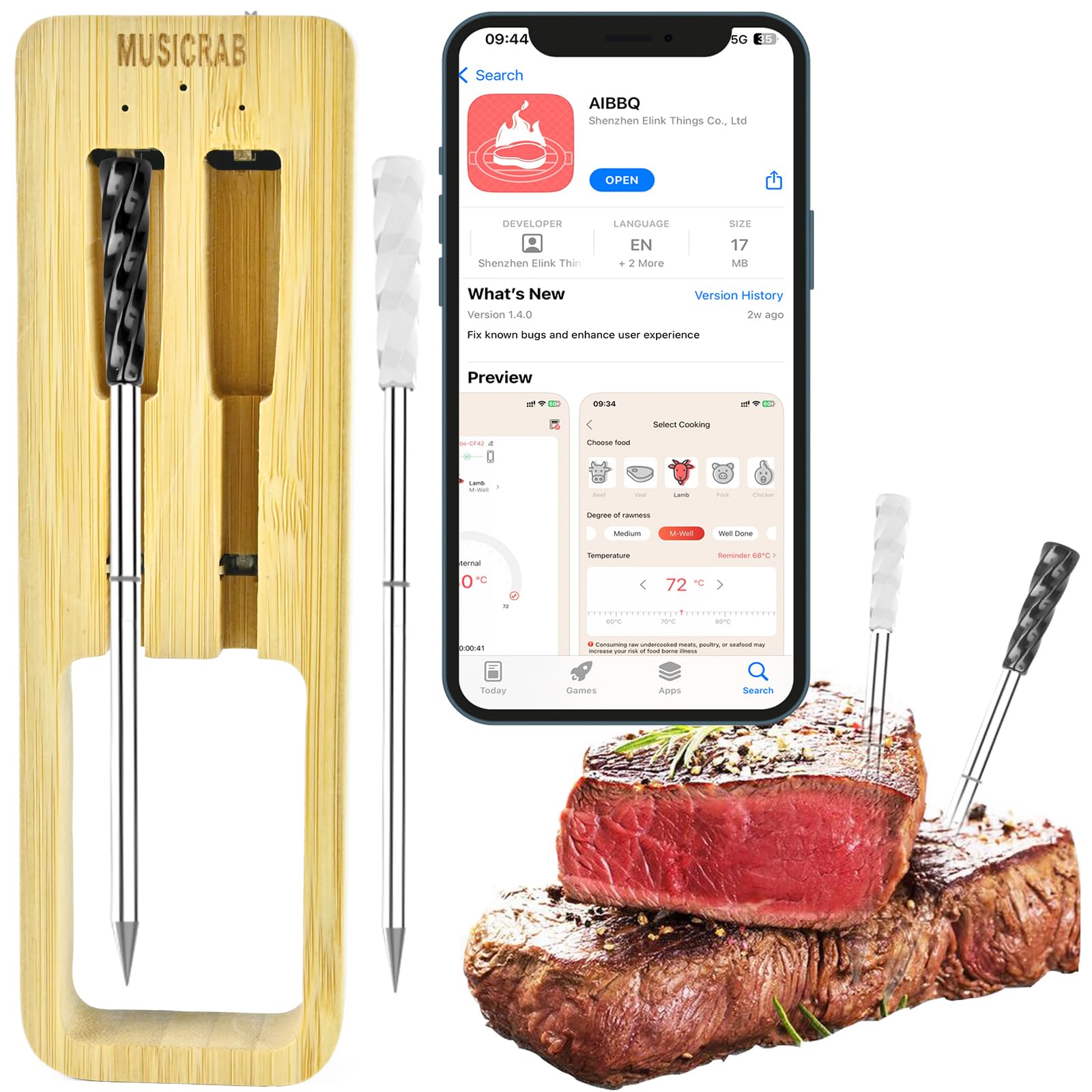 Amazon.com: MUSICRAB Bluetooth Meat Thermometer - Long Bluetooth Range ...