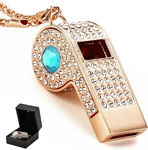Amazon.com : Little Syohe Gold Bling Rhinestone Whistle Necklace, Metal ...