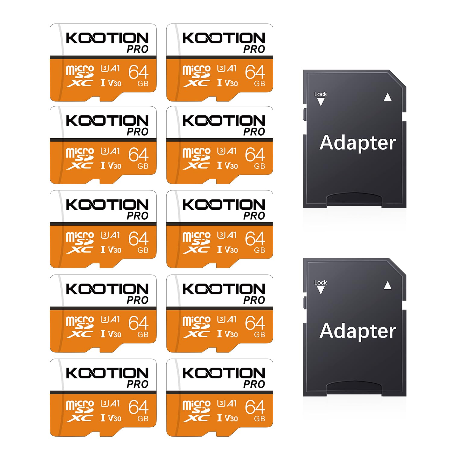 Amazon.com: KOOTION 64GB Micro SD Card 10-Pack with Adapter, U3 TF ...