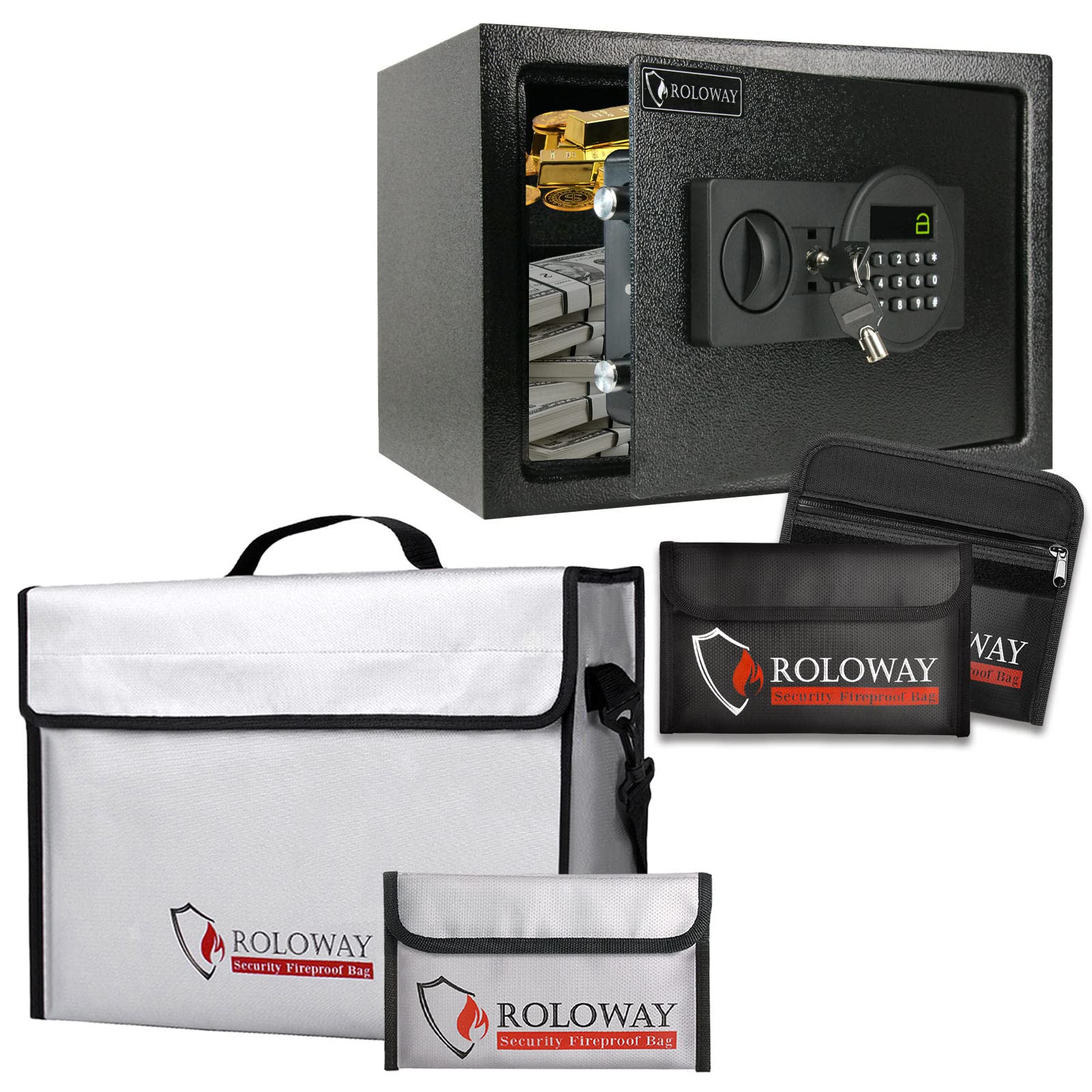 ROLOWAY Large Safe Box (Black) with Fireproof Money Bags & Large ...